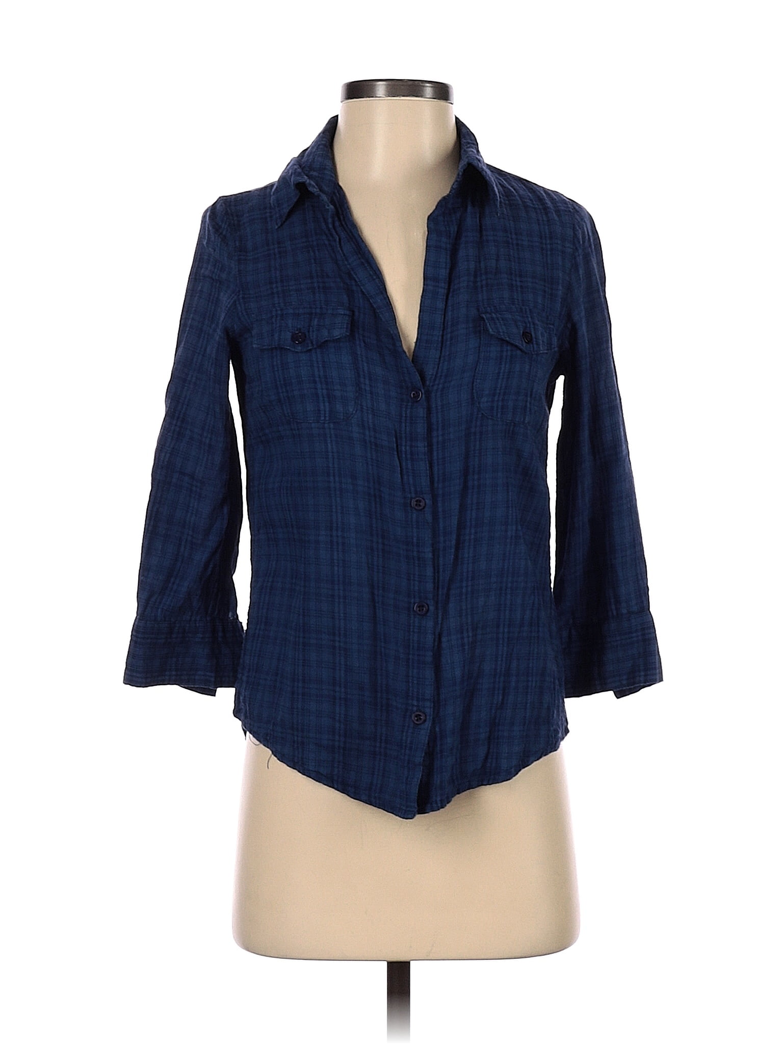 Urban Behavior 100% Cotton Blue 3/4 Sleeve Button-Down Shirt Size S ...