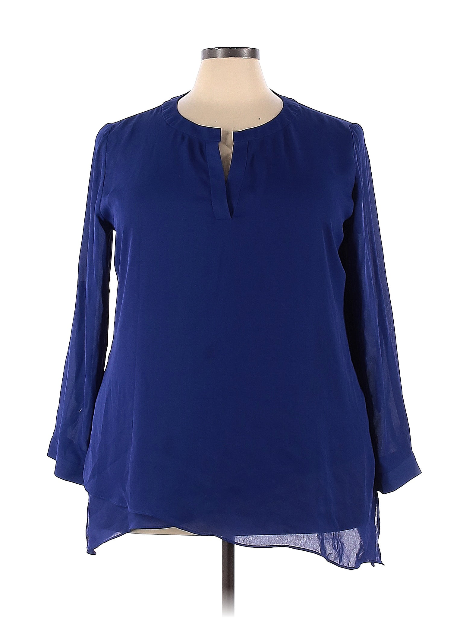 Landa Curve By Dora Landa 100% Polyester Blue Long Sleeve Blouse Size ...