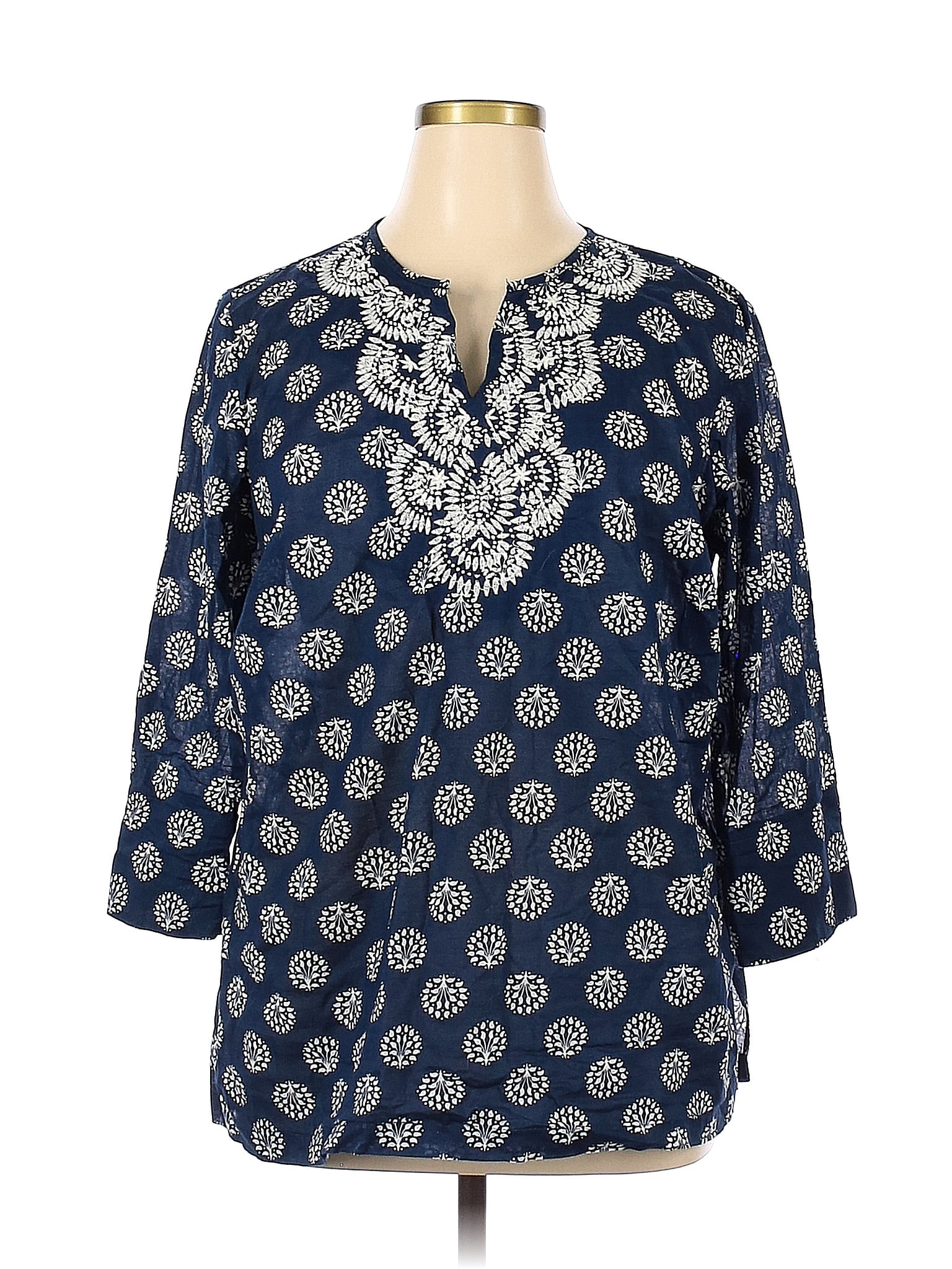 Talbots 100 Cotton Blue Long Sleeve Blouse Size 1x Plus 62 Off