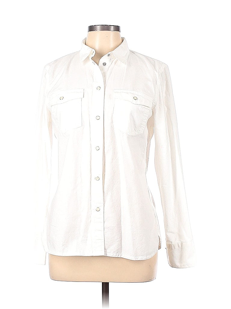 J.Crew 100% Cotton Solid White Ivory Long Sleeve Button-Down Shirt Size 10 - 75% off | thredUP