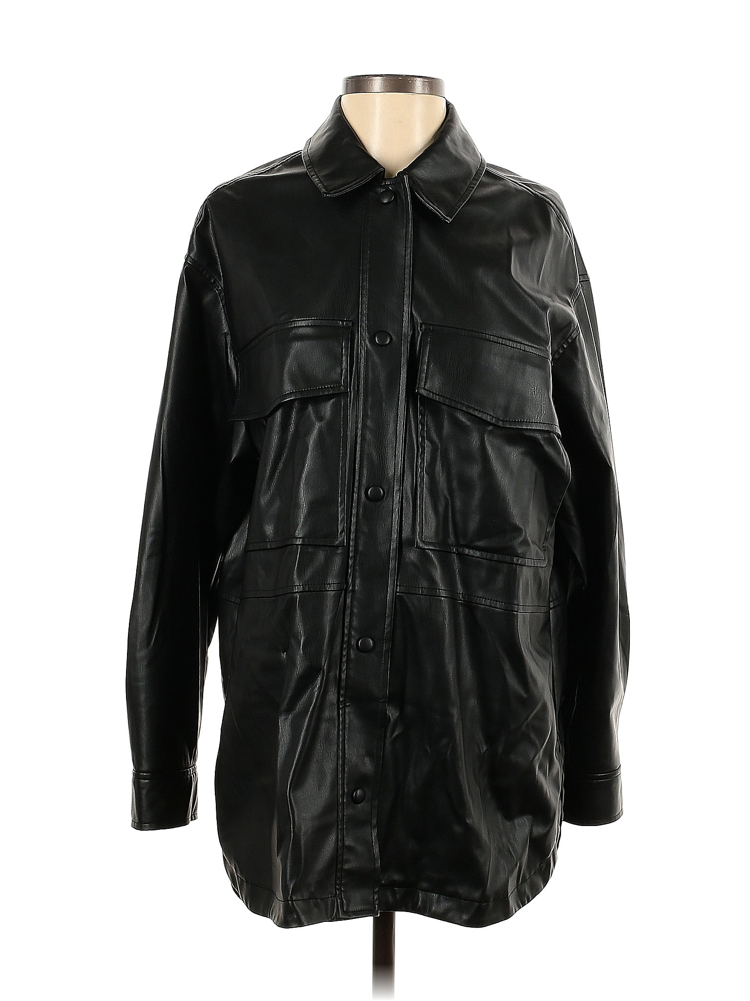 Zara 100% Polyurethane Solid Black Jacket Size S - 50% off | ThredUp