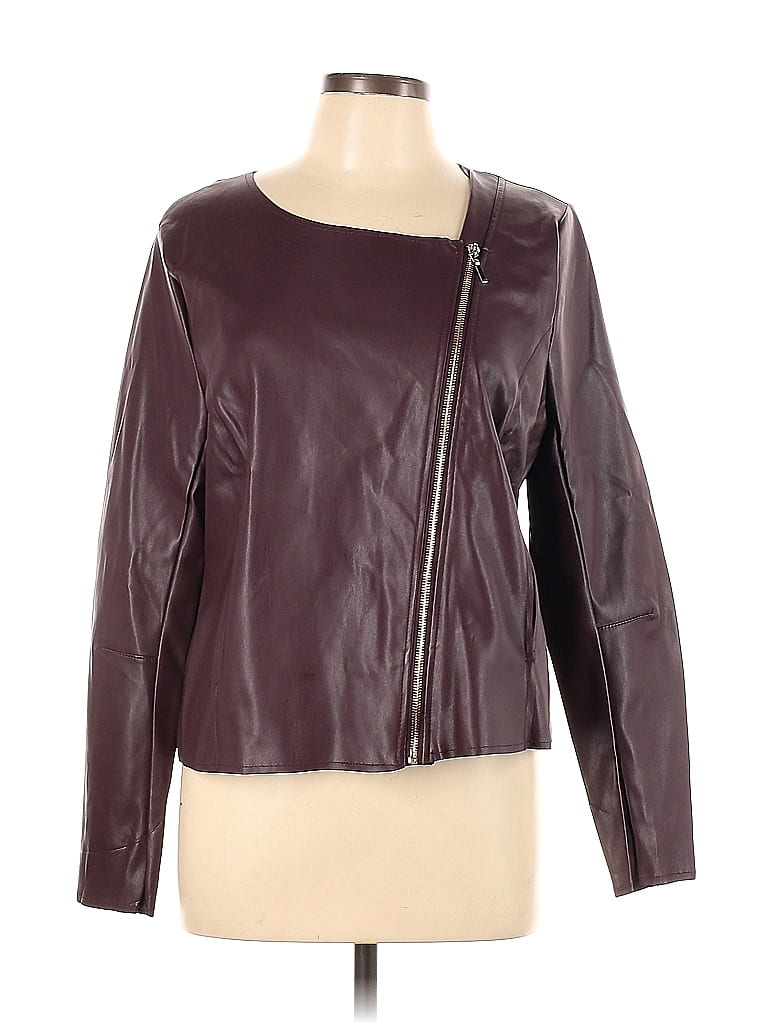 Worthington 100% Polyester Burgundy Faux Leather Jacket Size L - 55% ...