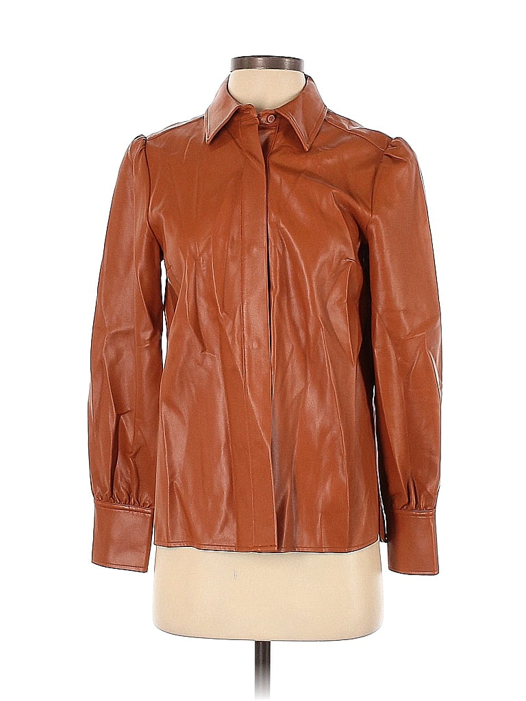 French Connection 100% Viscose Brown Faux Leather Jacket Size 2 - 93% ...