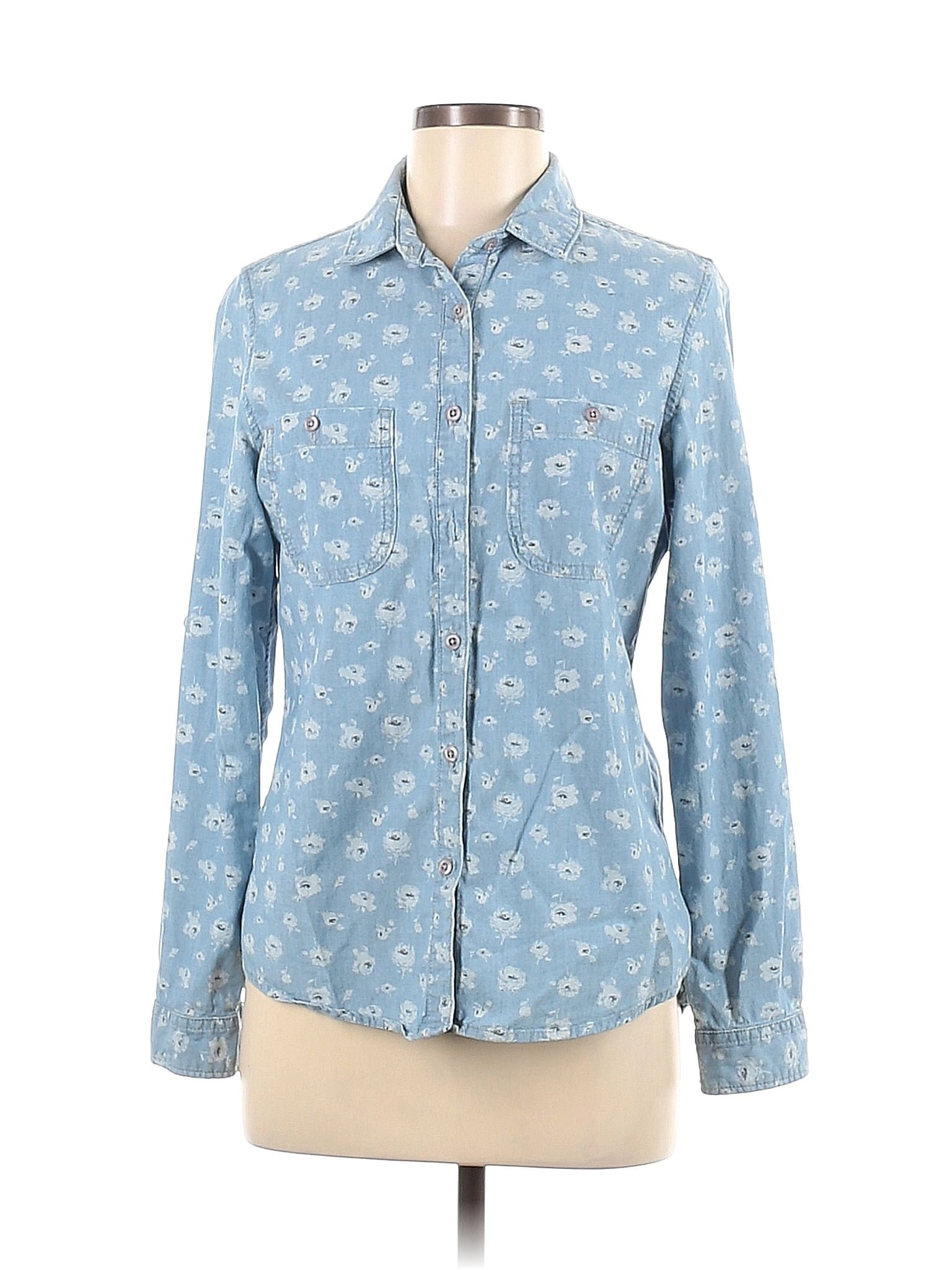 AG Adriano Goldschmied + Liberty Art Fabrics 100% Cotton Floral Blue Long Sleeve Button-Down ...