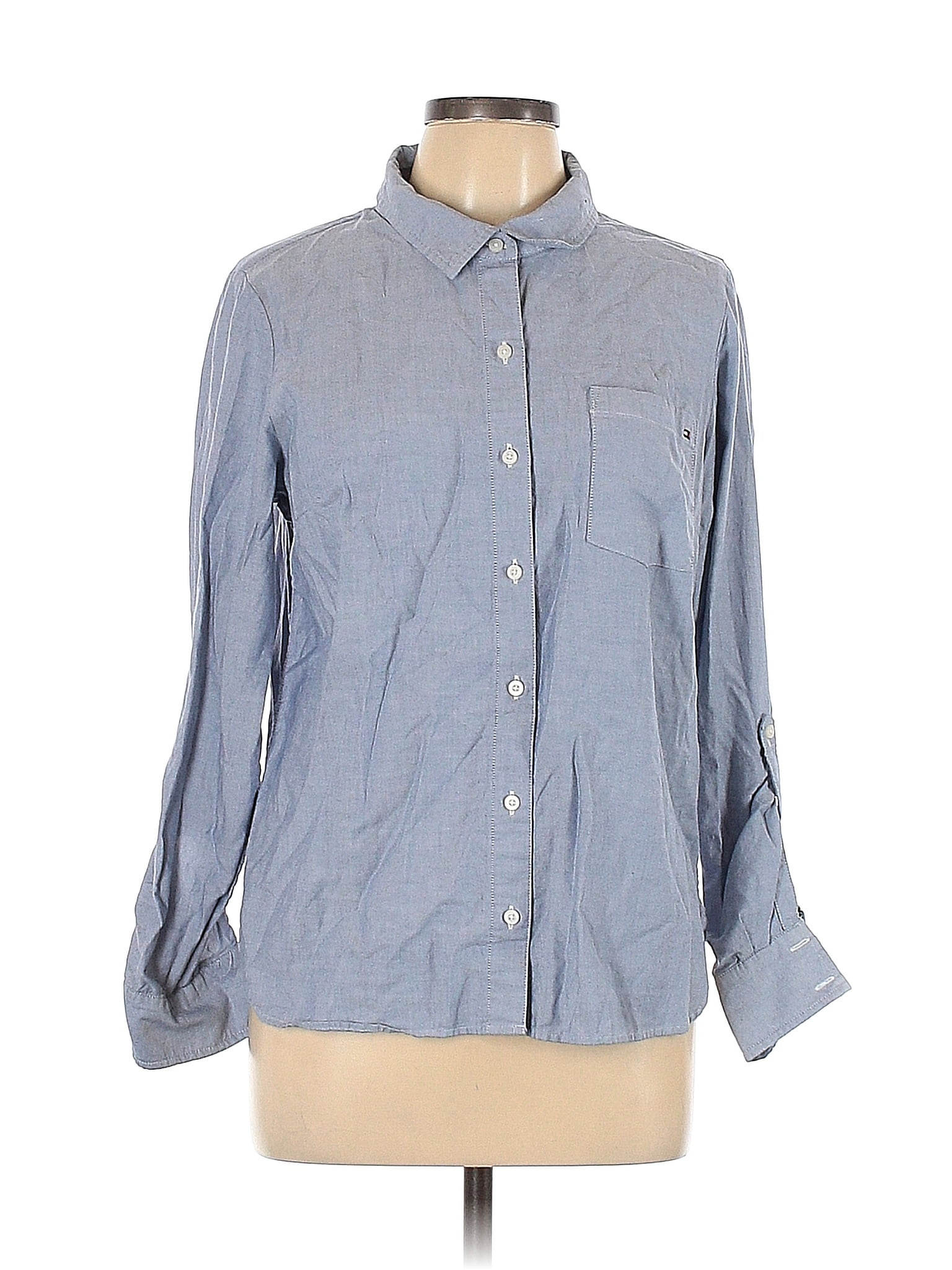 Tommy Hilfiger 100% Cotton Blue Long Sleeve Button-Down Shirt Size L - 80% off | thredUP