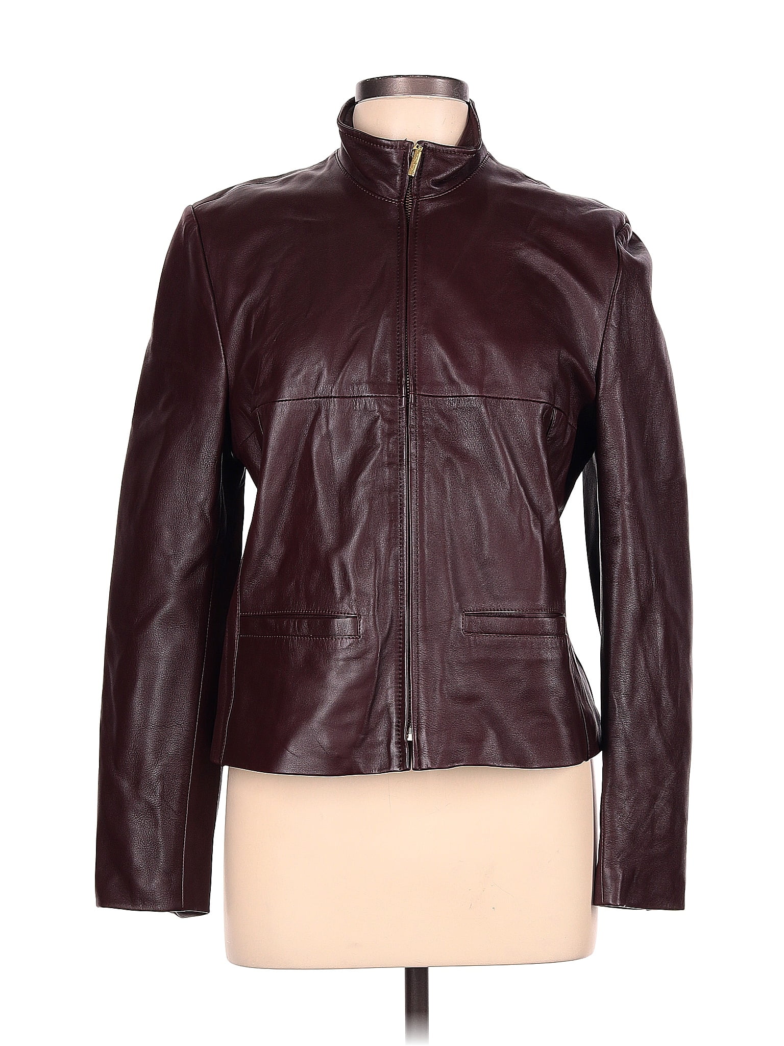 Assorted Brands 100% Leather Solid Brown Burgundy Leather Jacket Size 10 - 55% off | thredUP