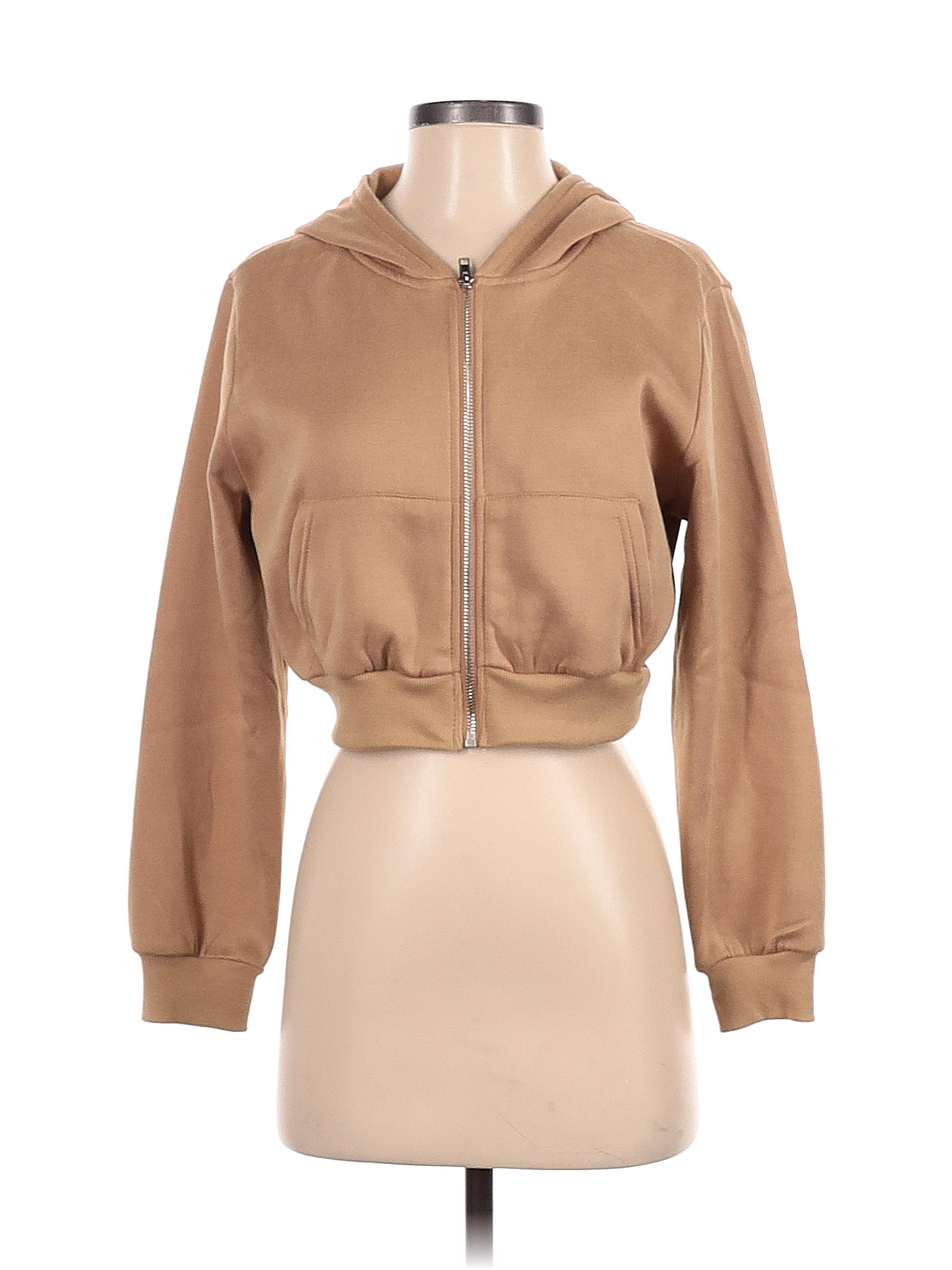 Shein 100% Polyester Solid Tan Zip Up Hoodie Size S - 46% off | thredUP