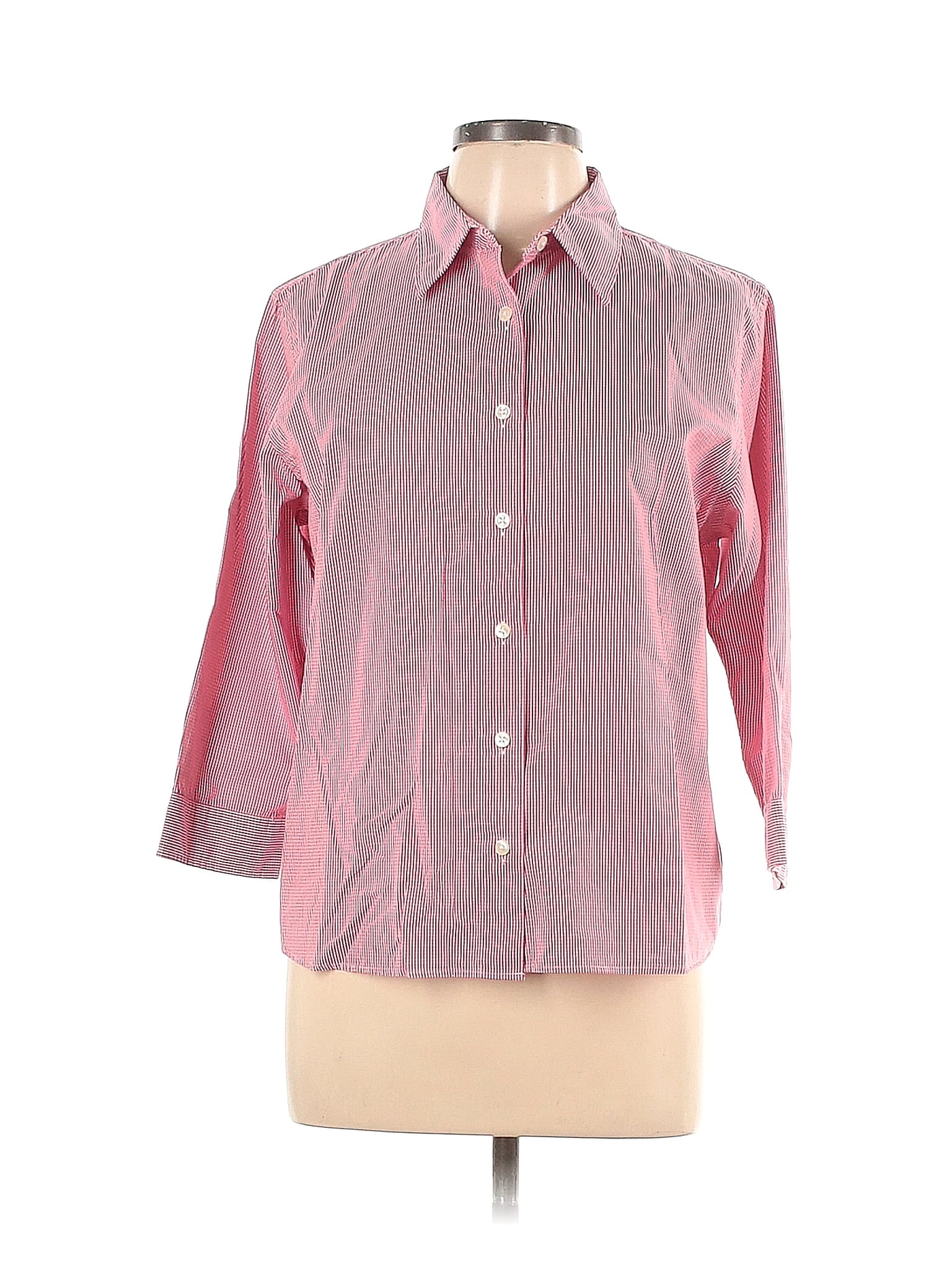 L.L.Bean 100% Cotton Stripes Pink Red 3/4 Sleeve Button-Down Shirt Size L - 58% off | ThredUp