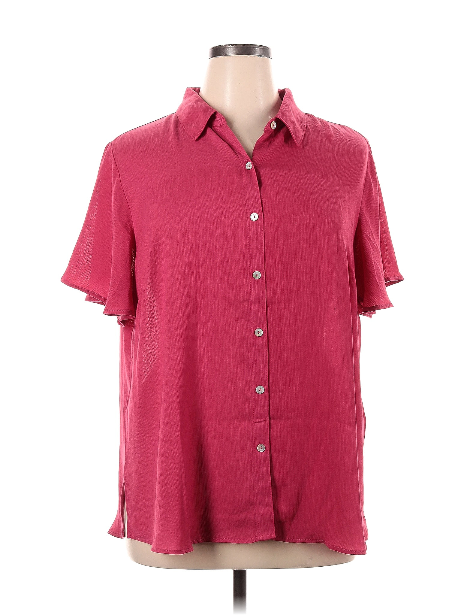 Susan Graver 100 Polyester Burgundy Short Sleeve Button Down Shirt