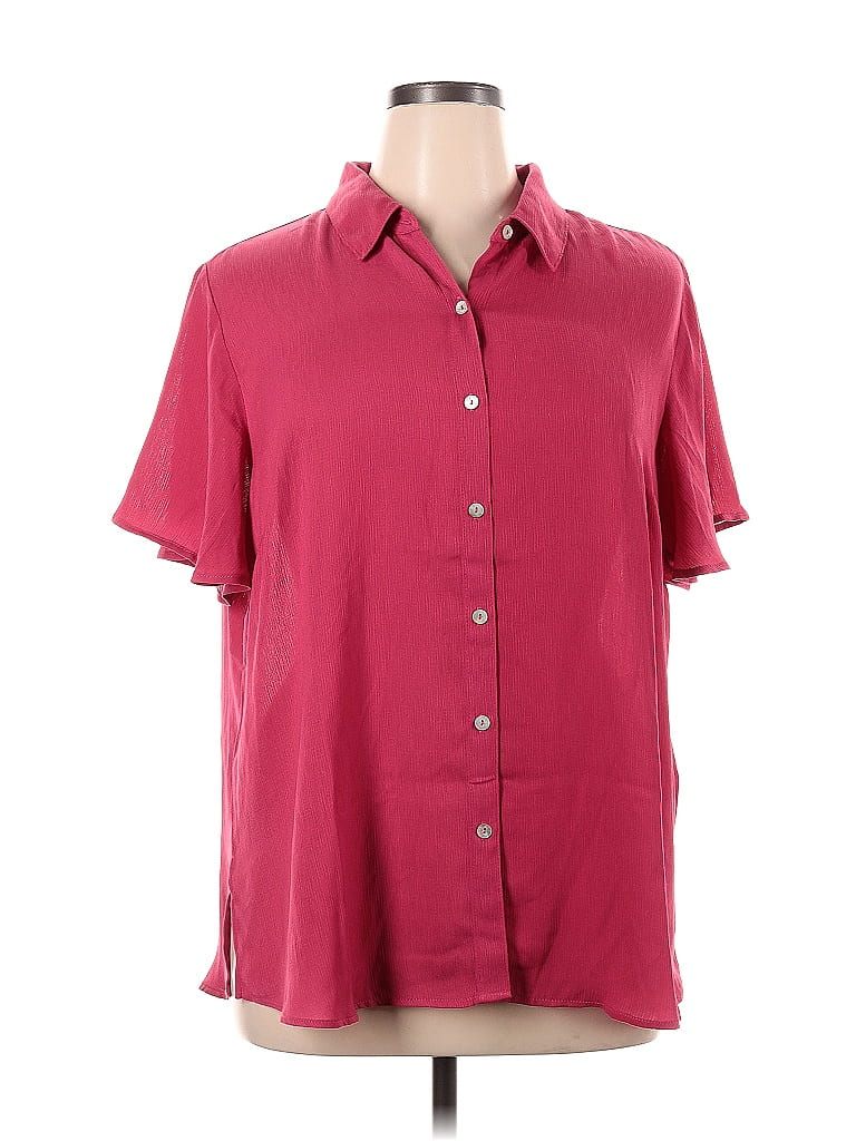 Susan Graver 100 Polyester Burgundy Short Sleeve Button Down Shirt