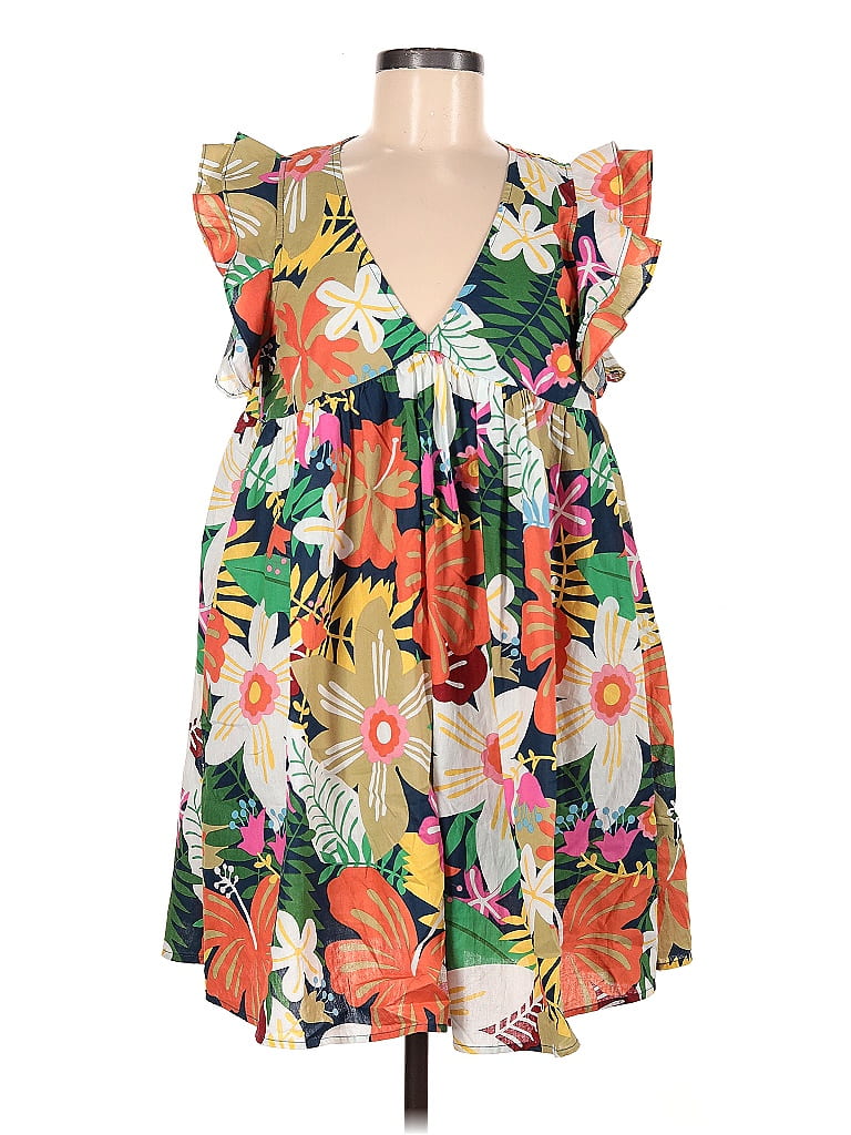 AaKaa 100% Cotton Floral Multi Color White Casual Dress Size M - 52% ...