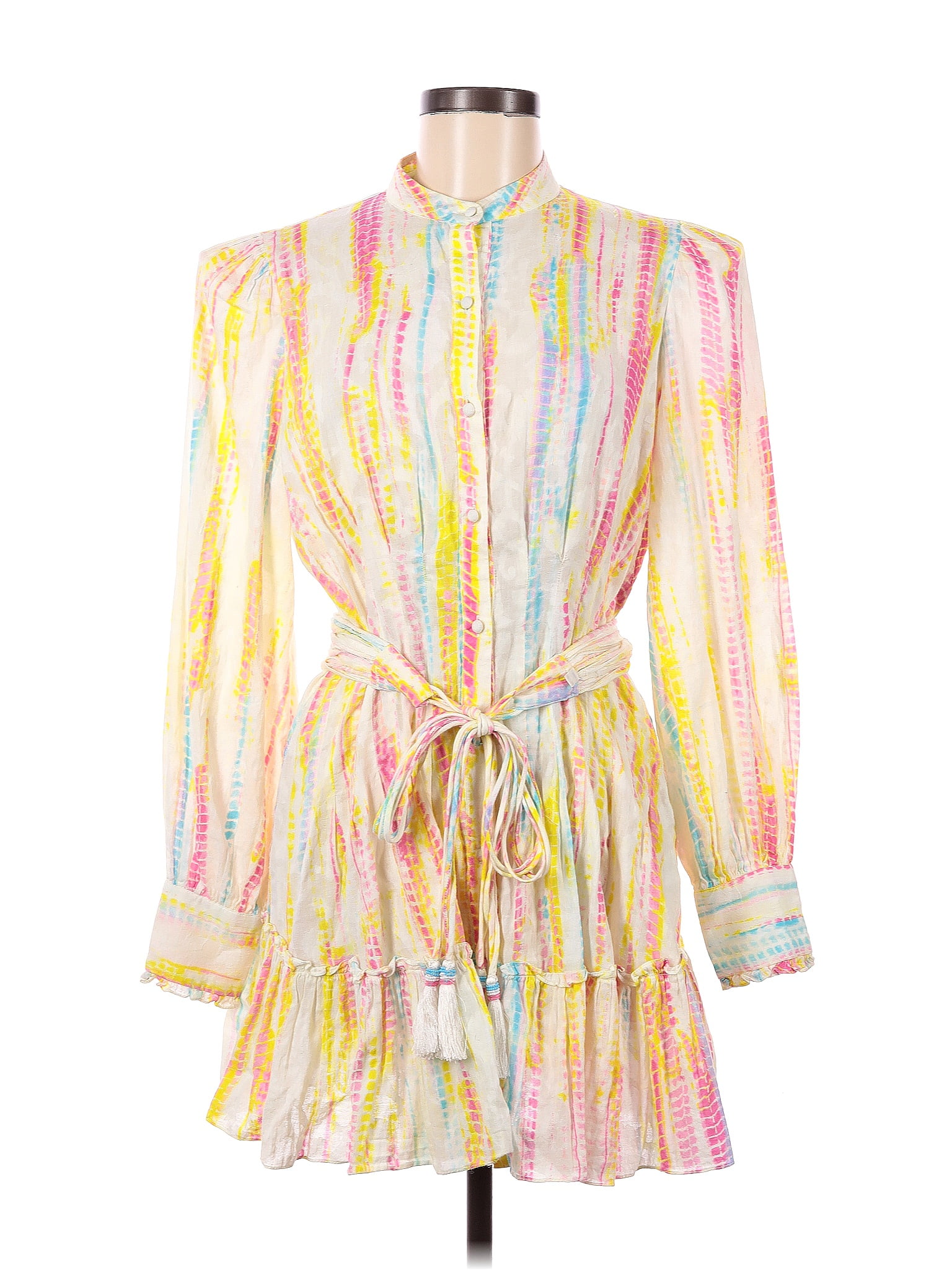 Hemant And Nandita 100% Cotton Stripes Multi Color Yellow Casual Dress ...