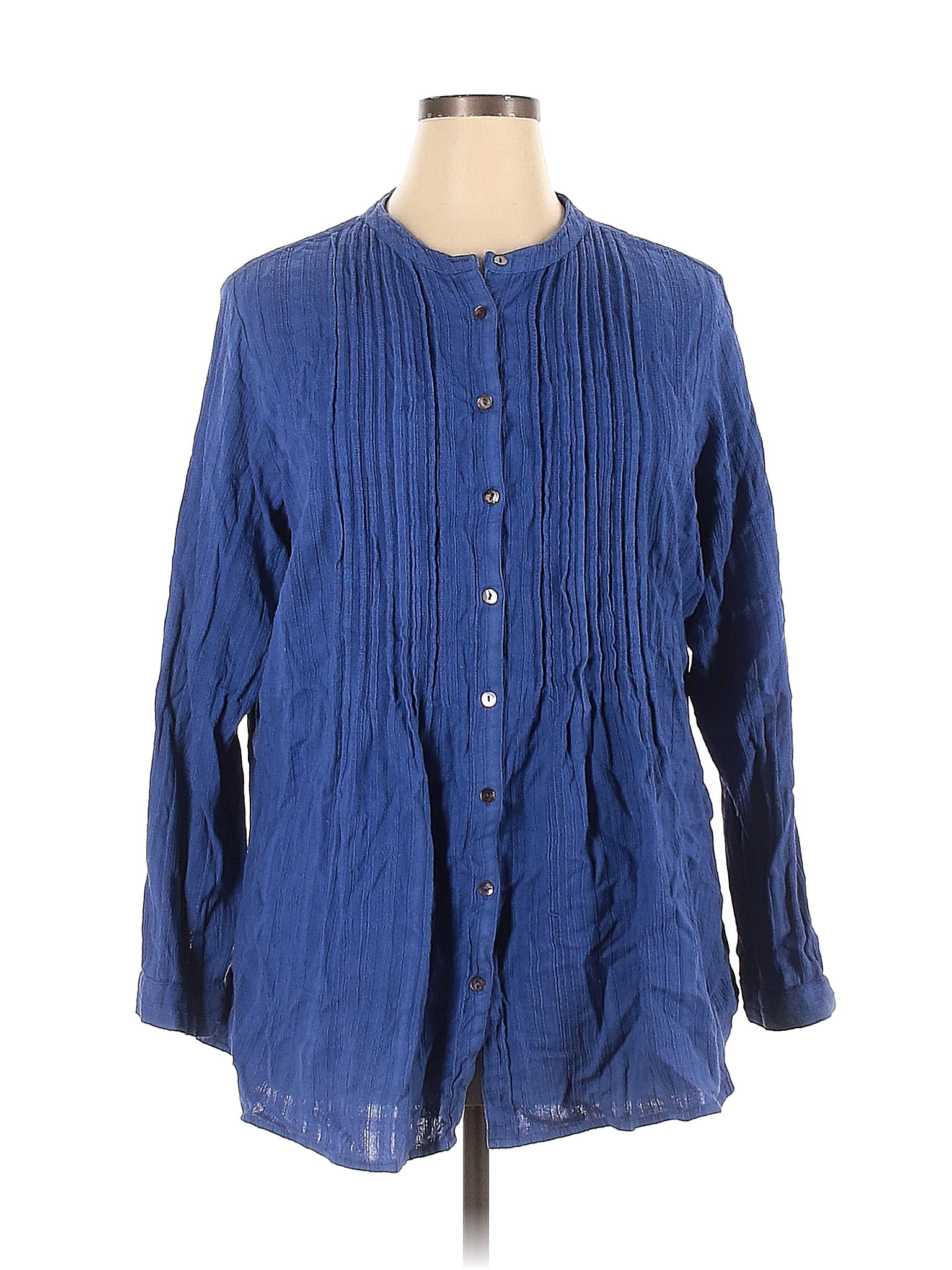 Soft Surroundings 100% Cotton Blue Long Sleeve Button-Down Shirt Size 1X (Plus) - 65% off | thredUP