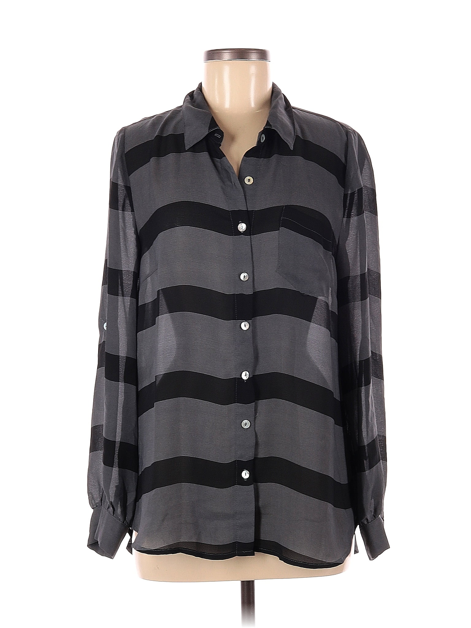 Daniel Rainn 100% Polyester Gray Long Sleeve Button-Down Shirt Size M ...