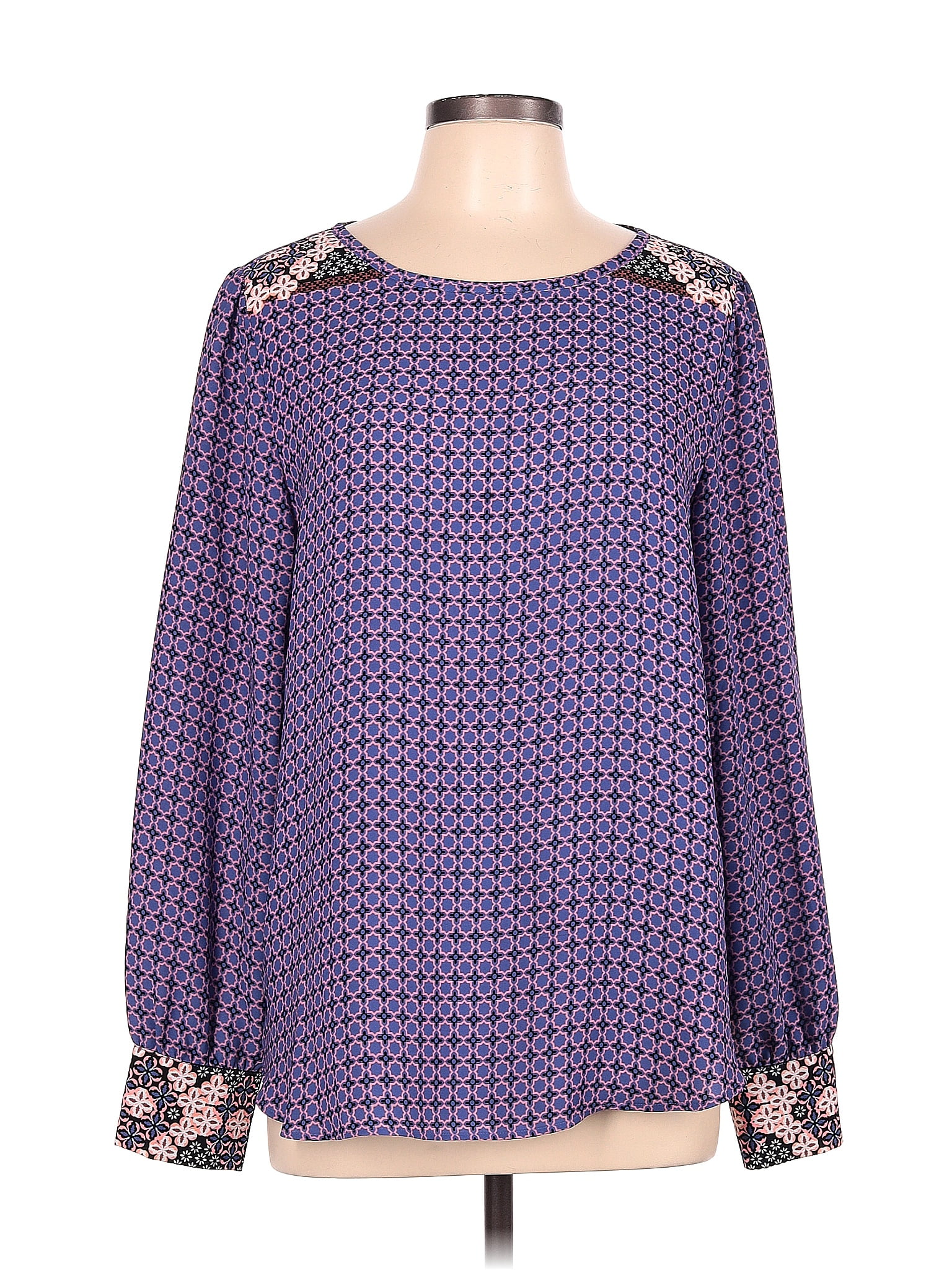 Ann Taylor Loft 100 Polyester Purple Long Sleeve Blouse Size L 62