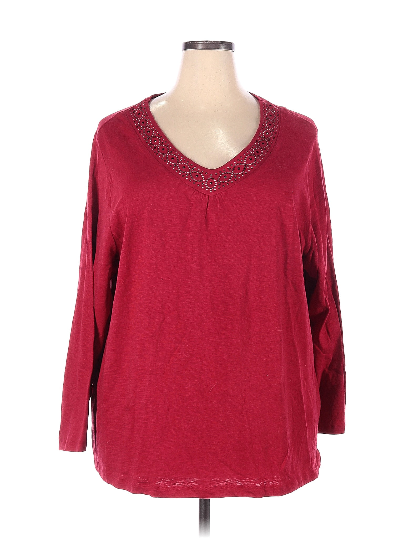 Catherines 100 Cotton Burgundy Long Sleeve Blouse Size 2x Plus 68