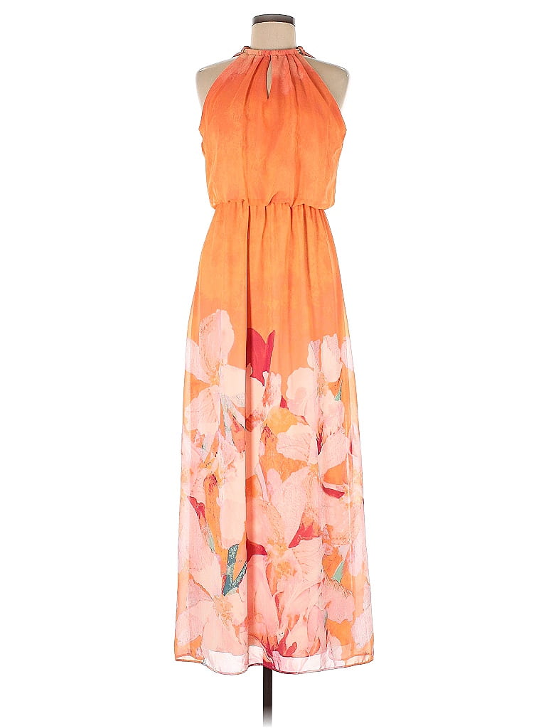 Bisou Bisou 100 Polyester Floral Orange Casual Dress Size 8 72 Off