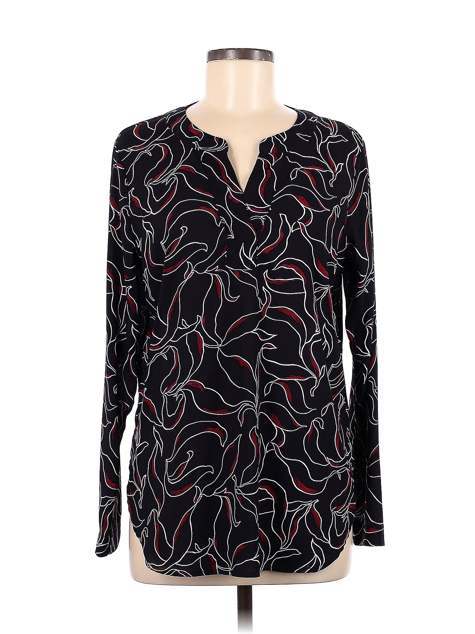 Liz Claiborne 100 Polyester Black Long Sleeve Blouse Size M 66 Off