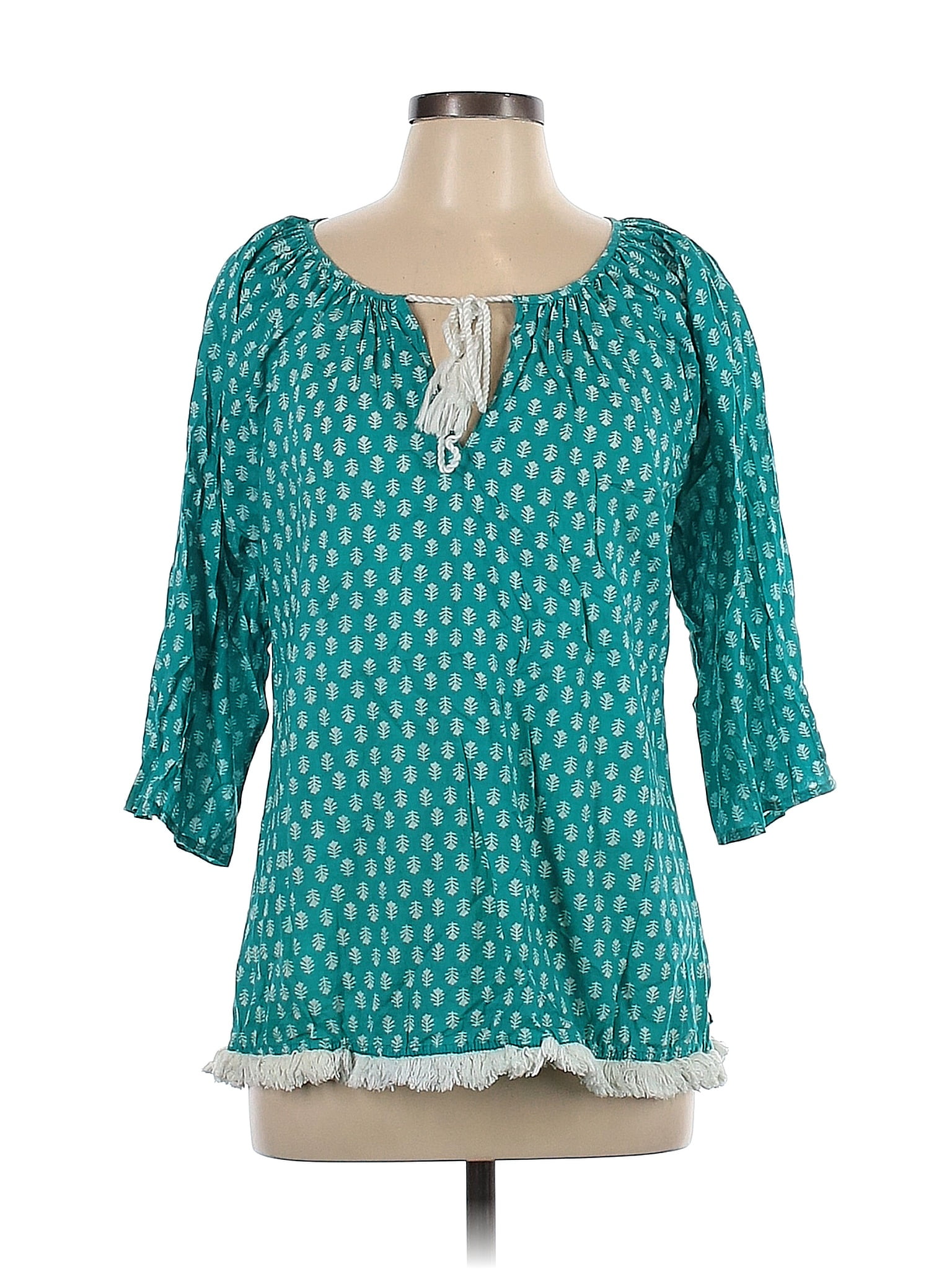 Top It Off 100 Cotton Blue 3 4 Sleeve Blouse Size L 68 Off Thredup