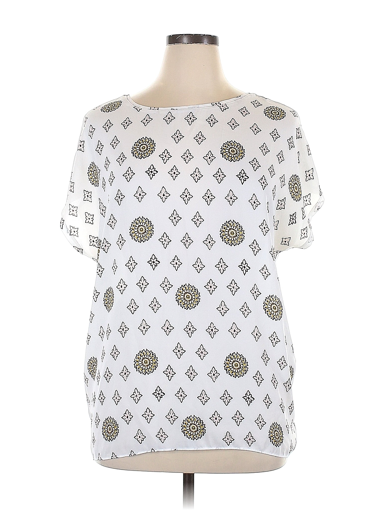 Ann Taylor LOFT Outlet 100% Rayon Silver Short Sleeve Top Size XL - 60% ...