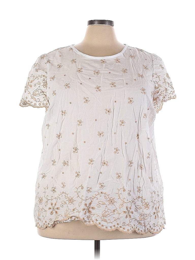 Lane Bryant 100 Cotton Stars Ivory Short Sleeve Blouse Size 26 28