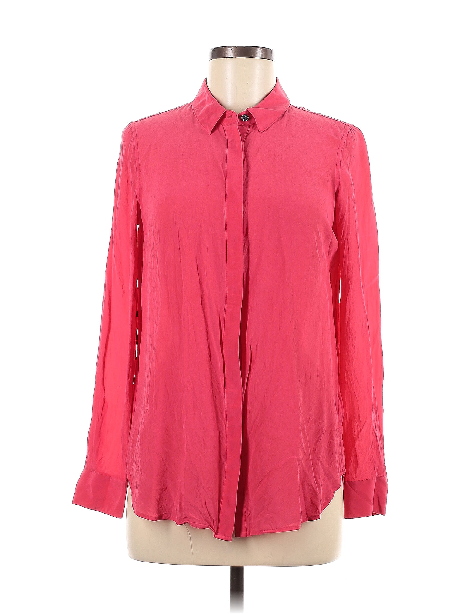 Boden 100 Silk Checkered Gingham Pink Long Sleeve Blouse Size 6 69