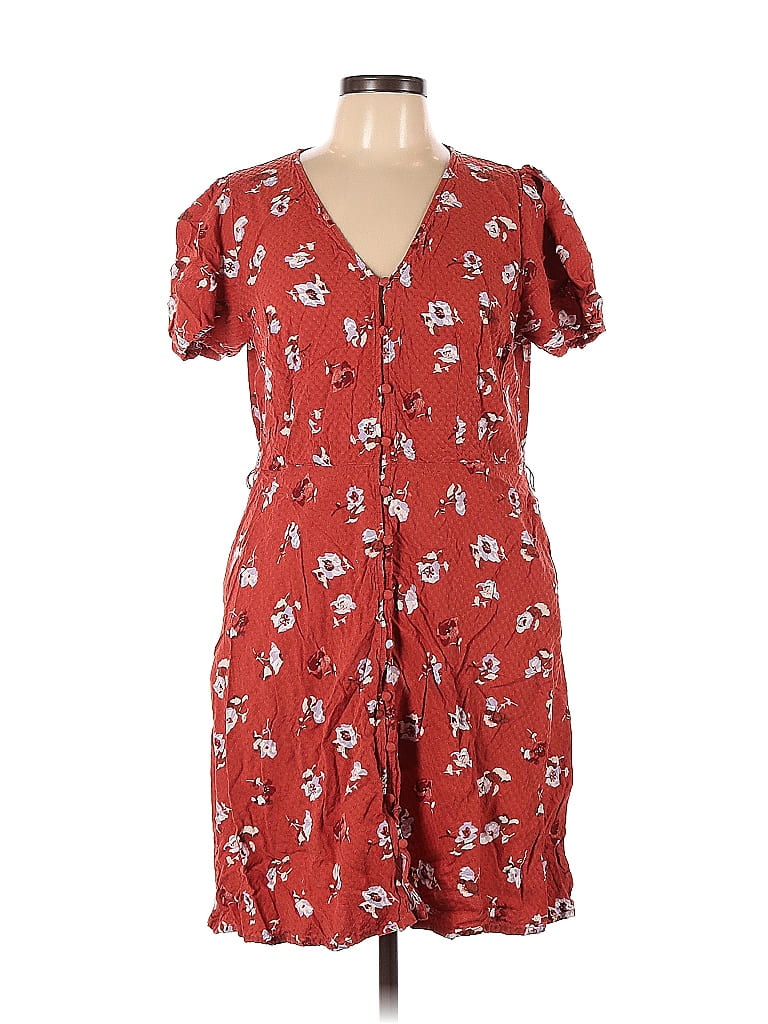 Universal Thread 100% Rayon Floral Burnt Orange Red Casual Dress Size L ...