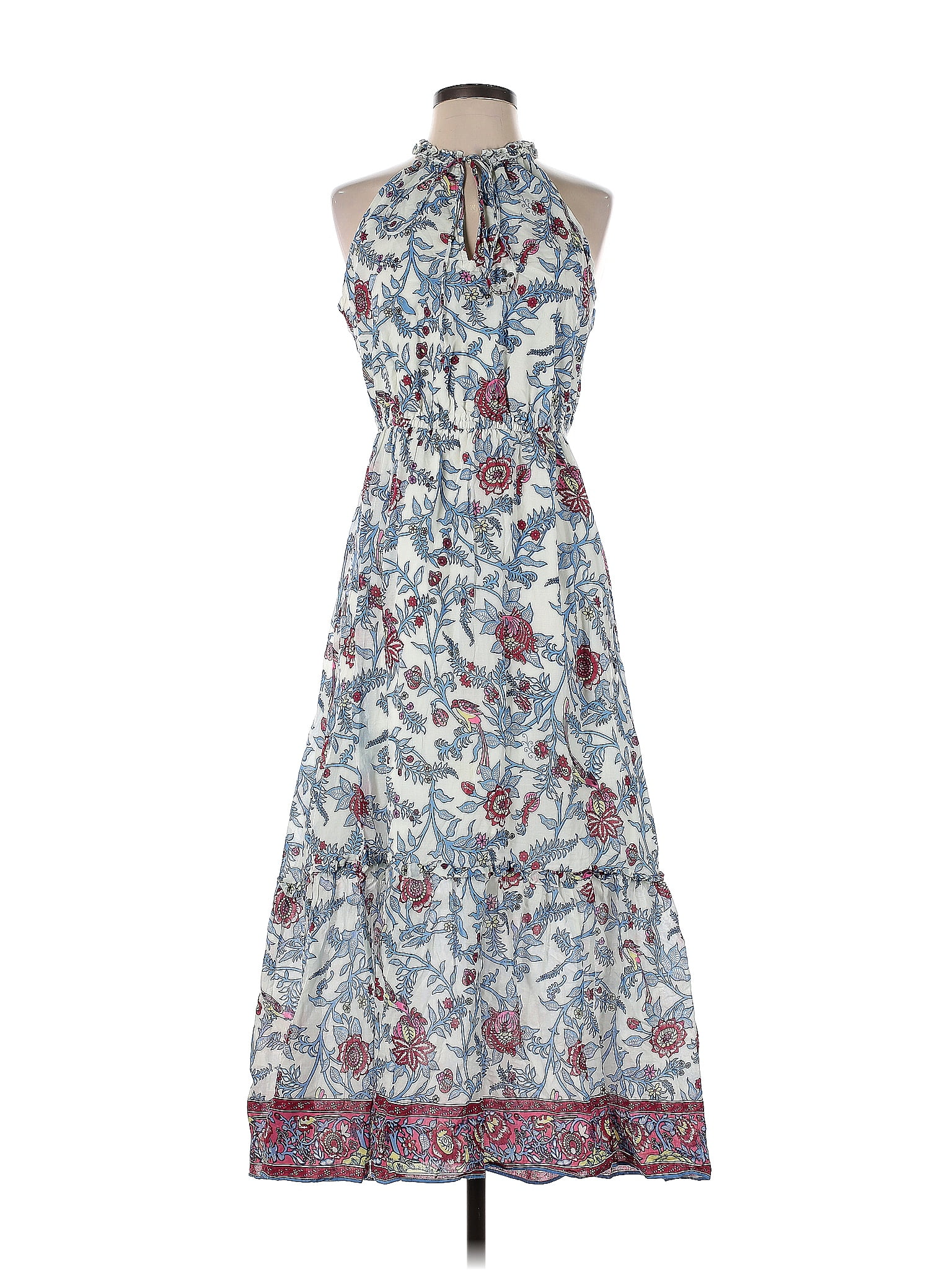 J Crew 100 Cotton Floral Multi Color Blue Casual Dress Size 4 72