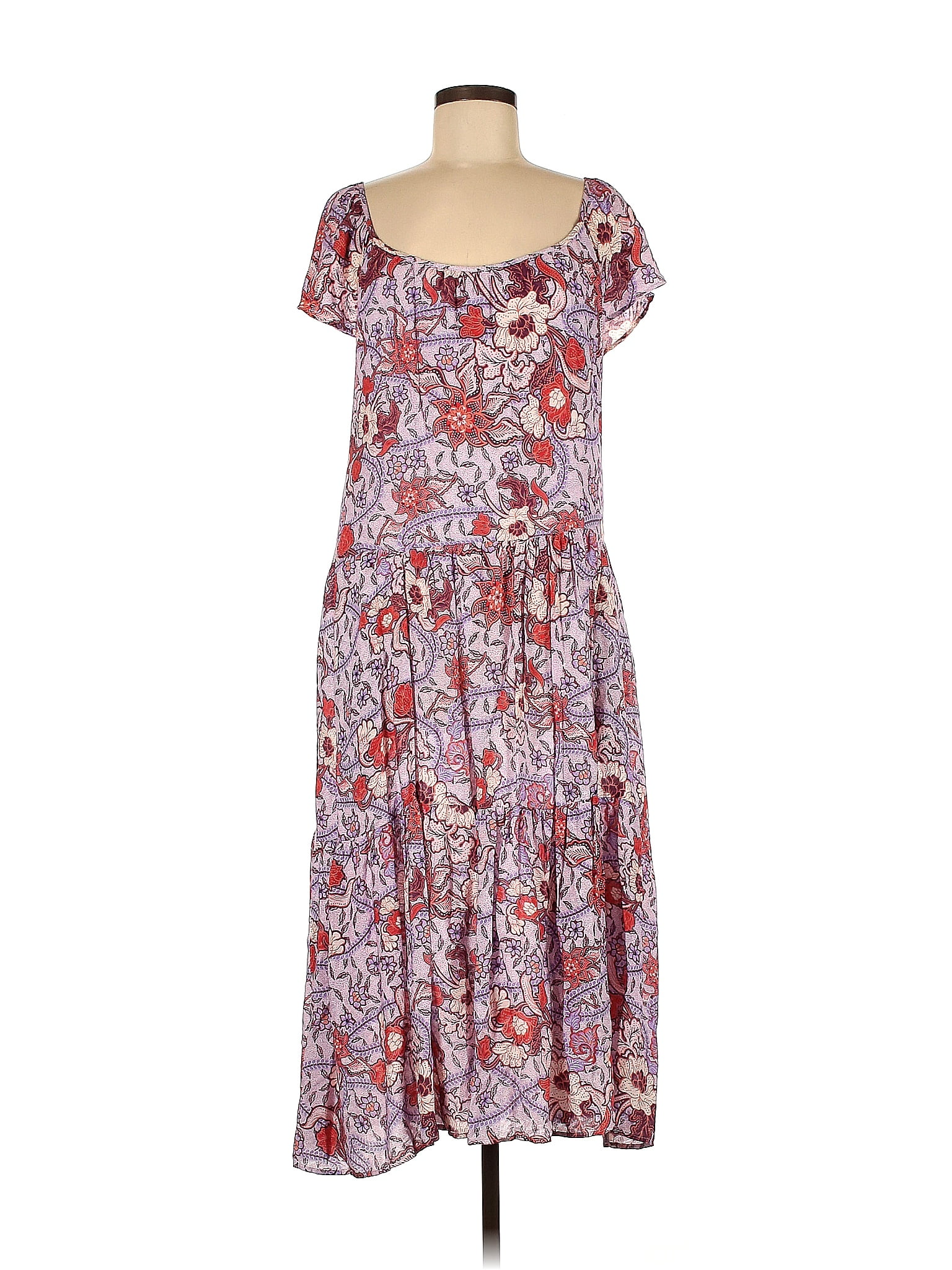 Knox Rose 100 Rayon Floral Multi Color Burgundy Casual Dress Size Xs
