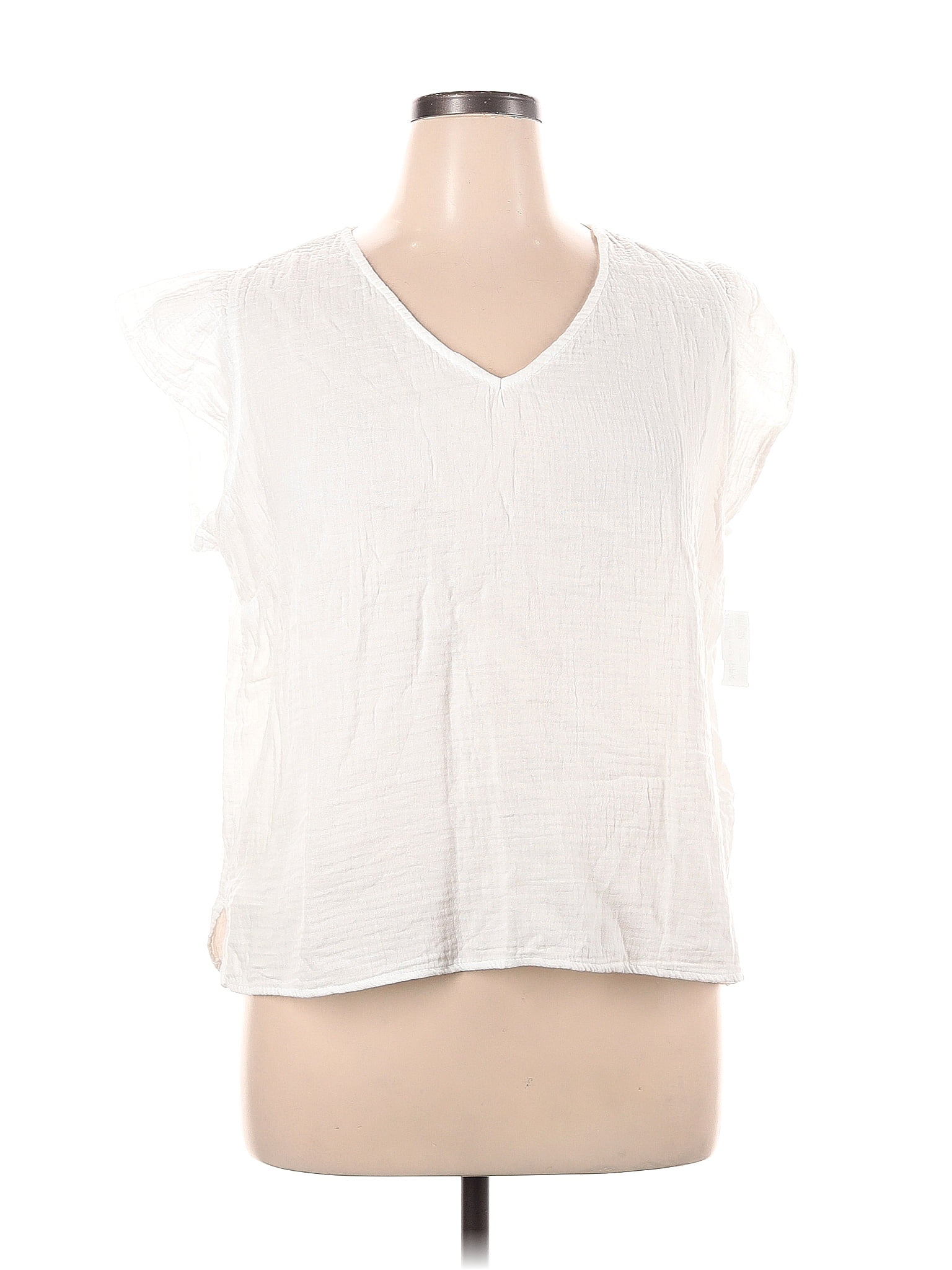 Three Dots 100 Cotton White Short Sleeve Blouse Size Xl 72 Off