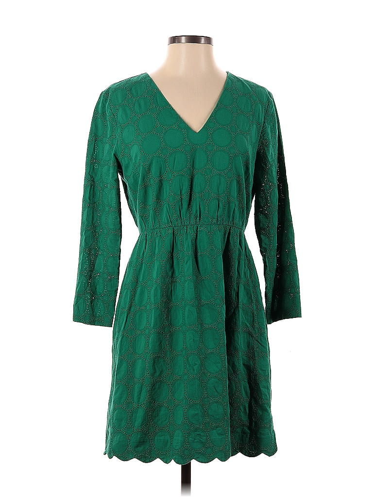 J Crew Factory Store 100 Cotton Solid Green Casual Dress Size 8 69
