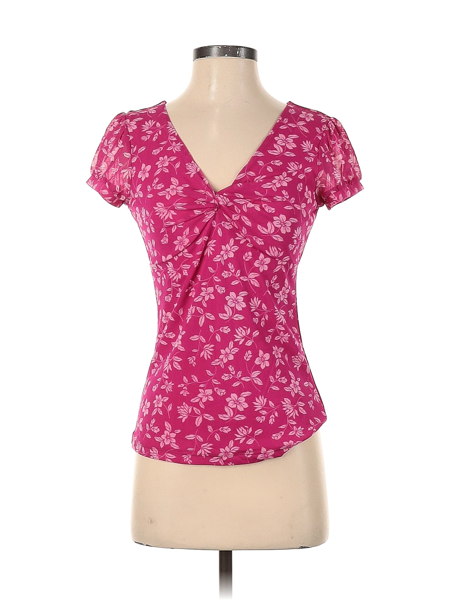 Inc International Concepts 100 Nylon Floral Pink Short Sleeve Top Size