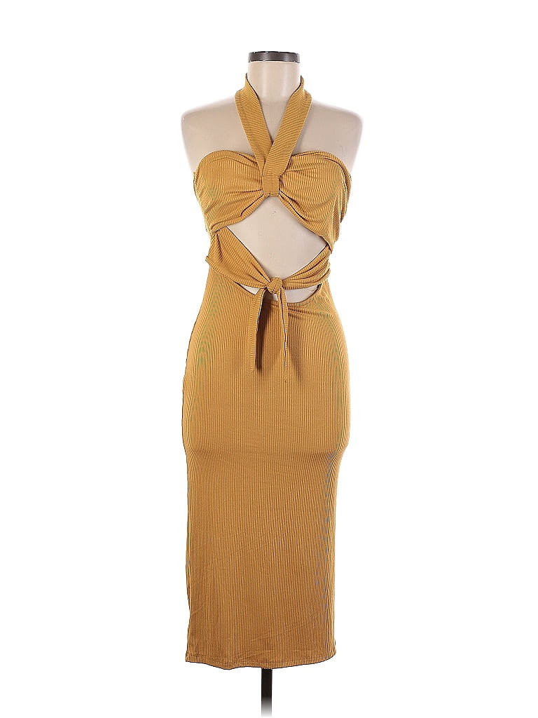 Endless Blu Solid Gold Cocktail Dress Size M - 74% off | ThredUp
