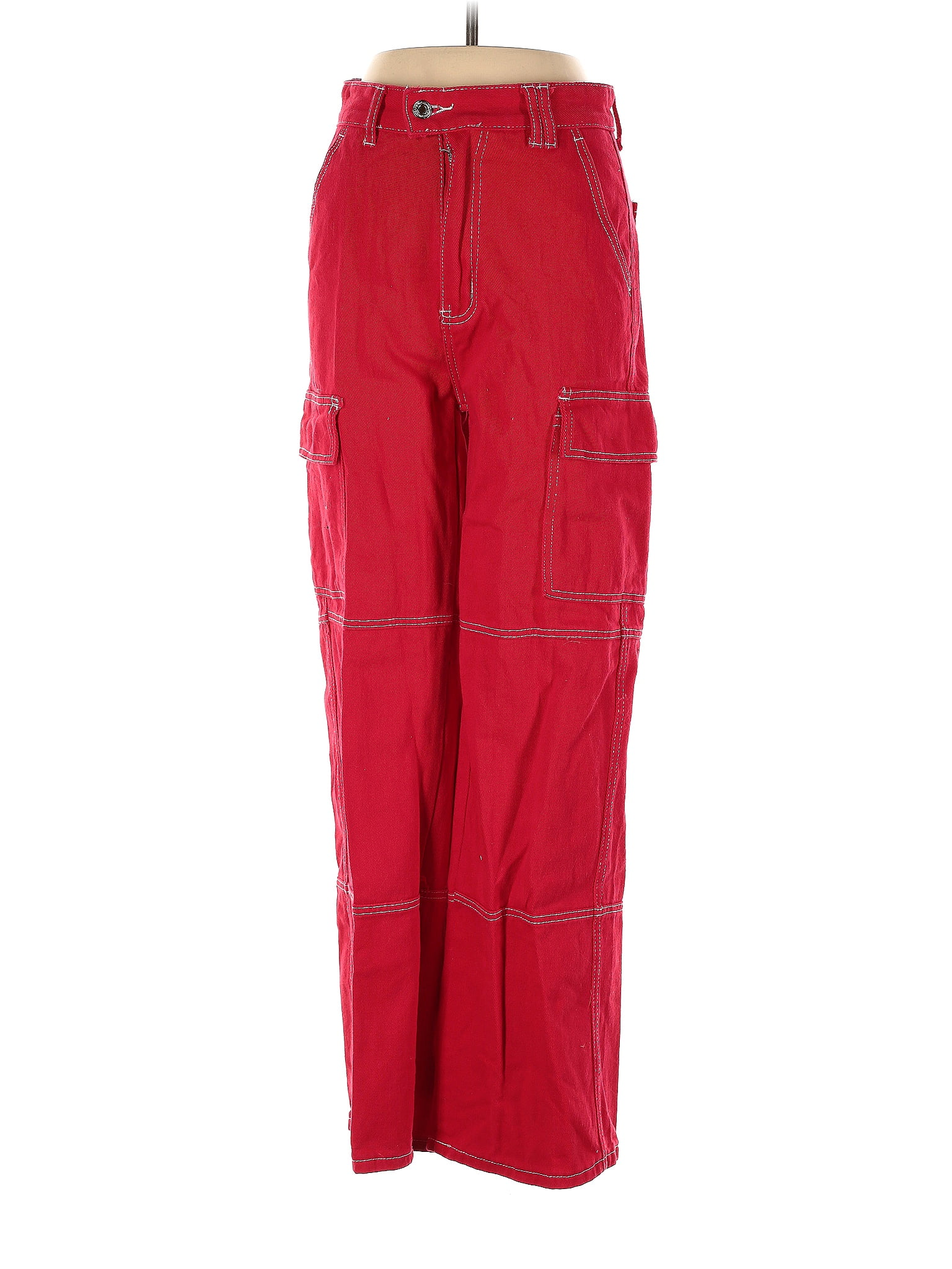 Shein 100% Cotton Solid Red Cargo Pants 27 Waist - 43% off | thredUP