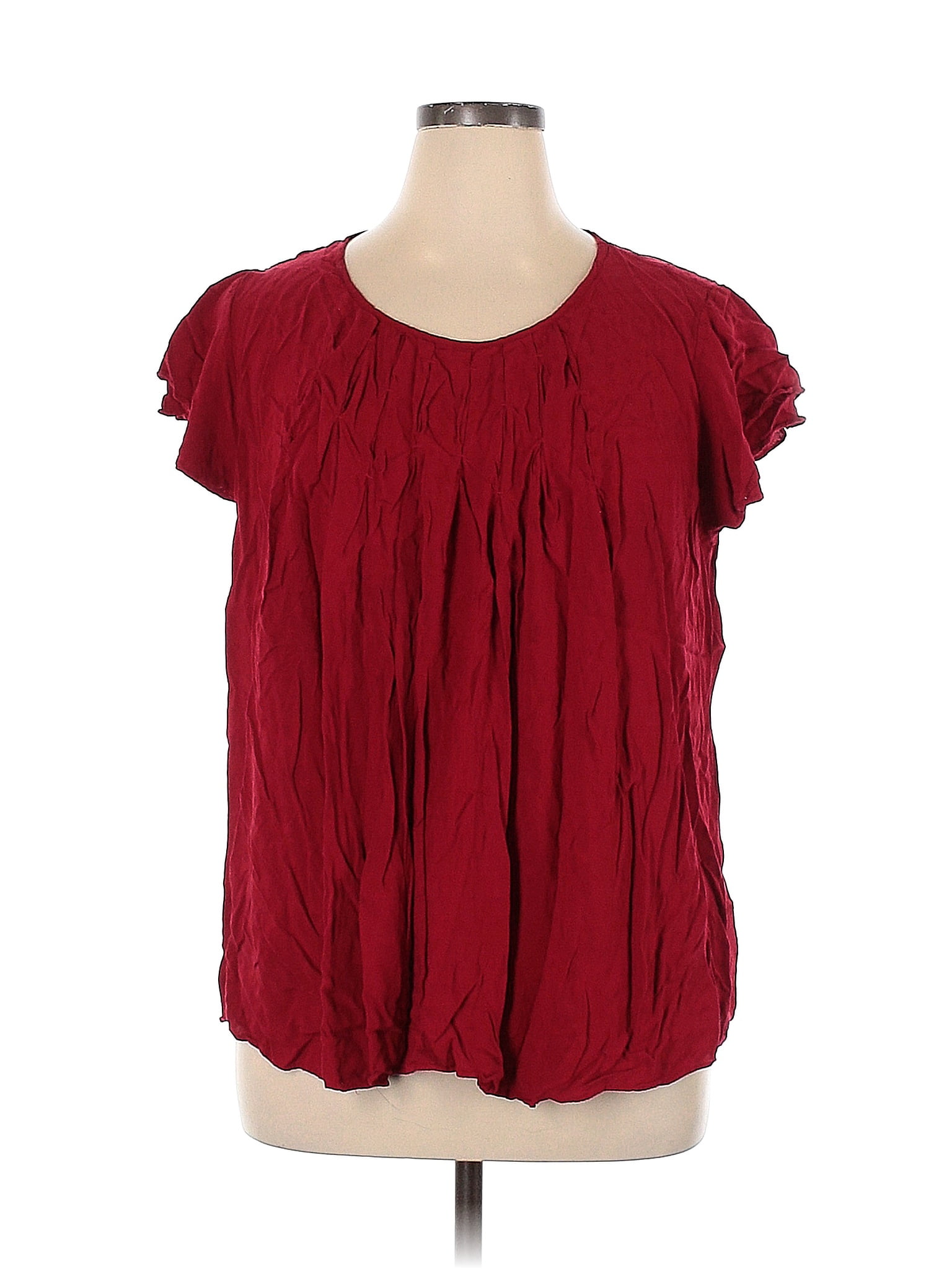 St Johns Bay 100 Rayon Burgundy Short Sleeve Blouse Size 1x Plus