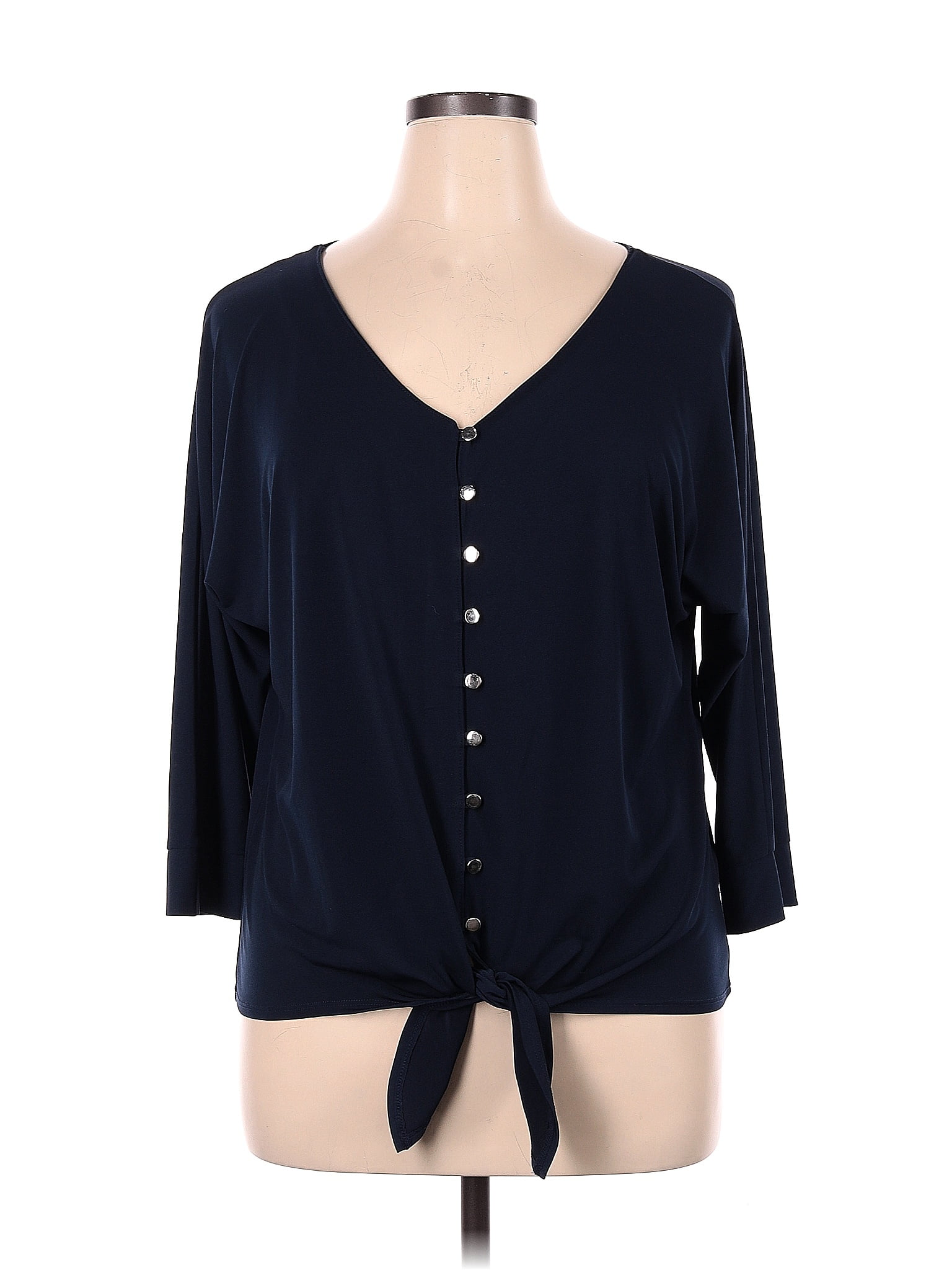 Valerie Stevens Navy Blue Long Sleeve Button Down Shirt Size Xl 36