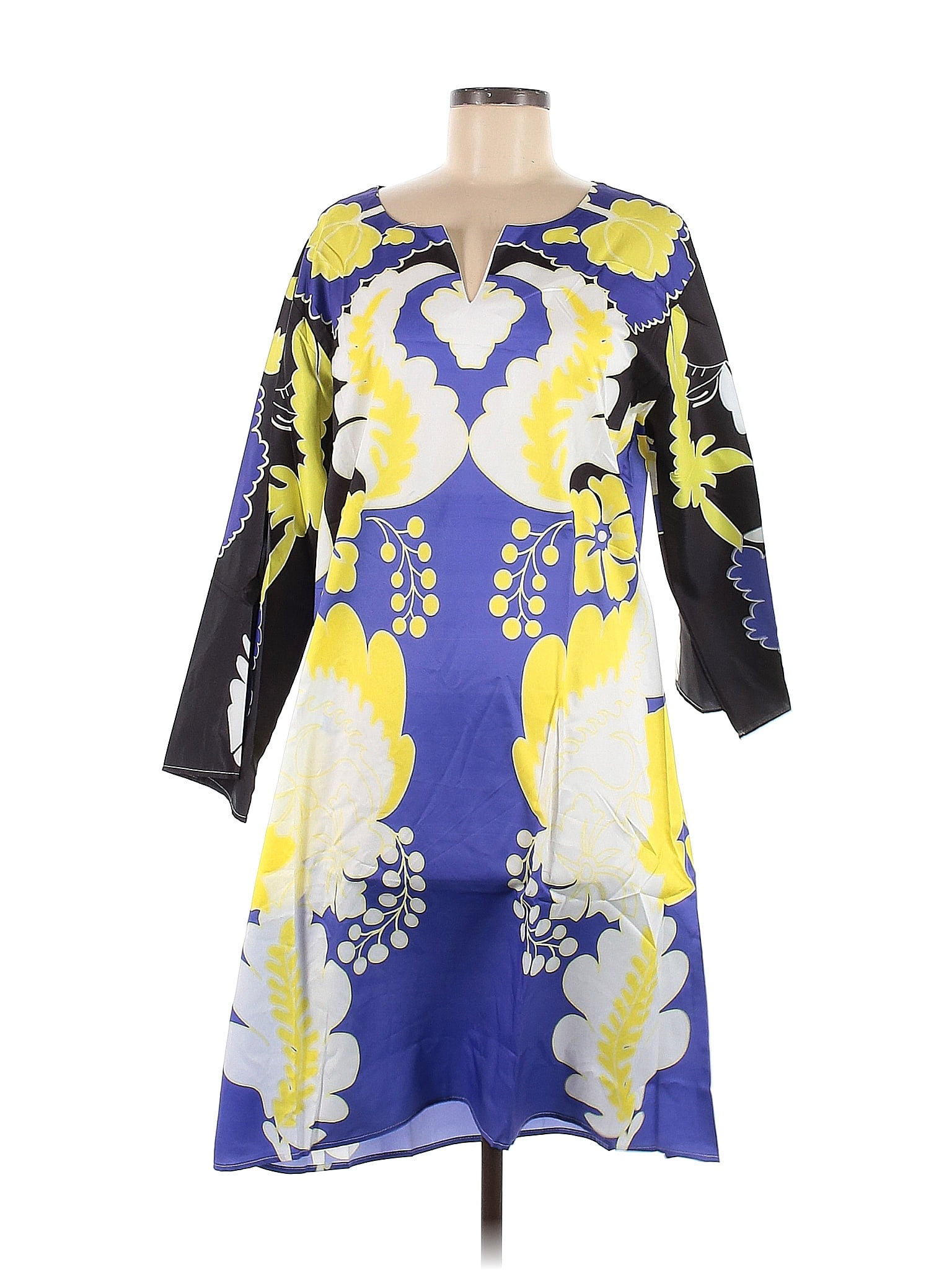 Misslook 100% Cotton Color Block Floral Multi Color Blue Casual Dress ...