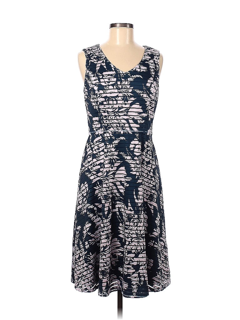 Maggy London Jacquard Marled Acid Wash Print Batik Graphic Blue Casual