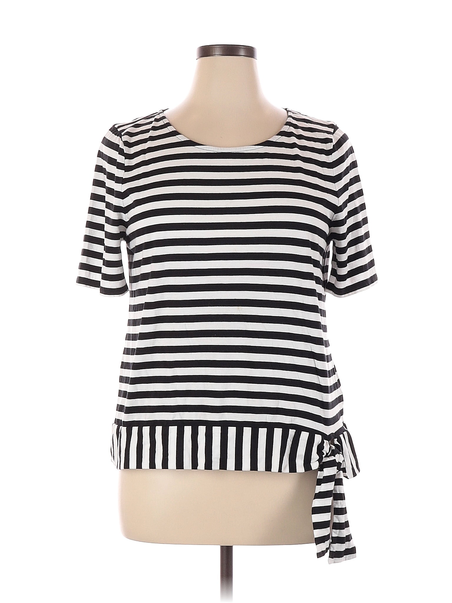 Talbots Outlet 100% Cotton Stripes Black Short Sleeve Top Size XL - 36% ...