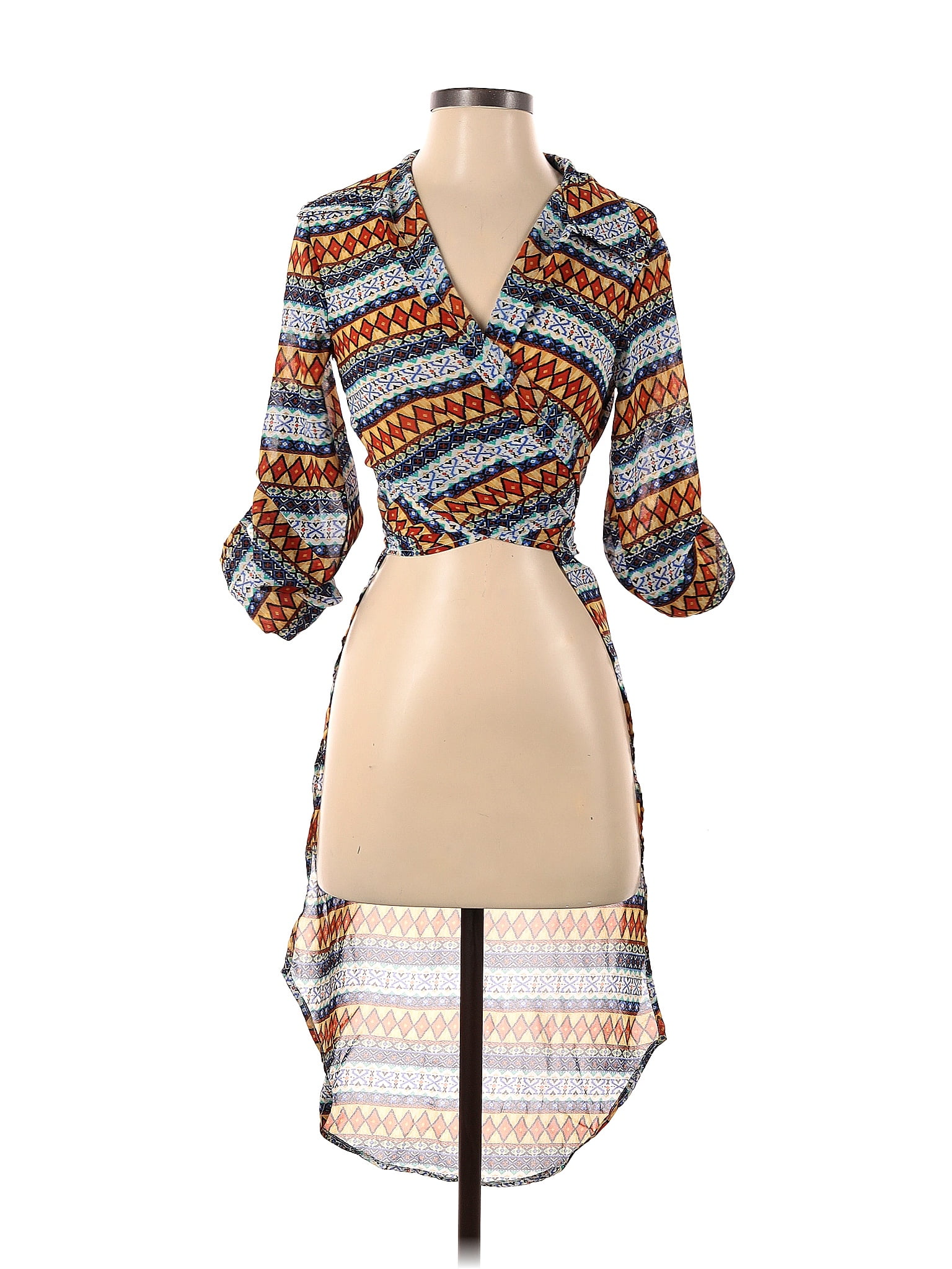 Thread Story Stripes Multi Color Orange Long Sleeve Blouse Size S - 44% ...
