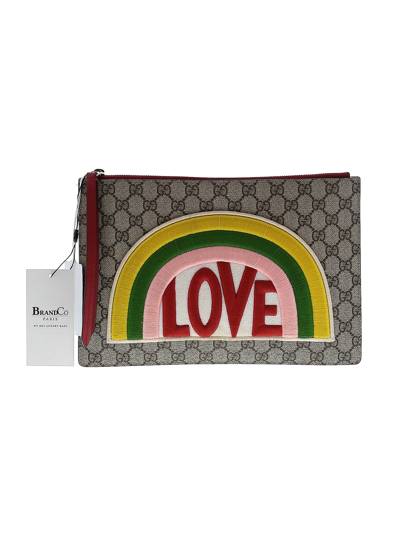 Gucci 100% Coated Canvas Graphic Brown Gray Embroidered Rainbow Love ...