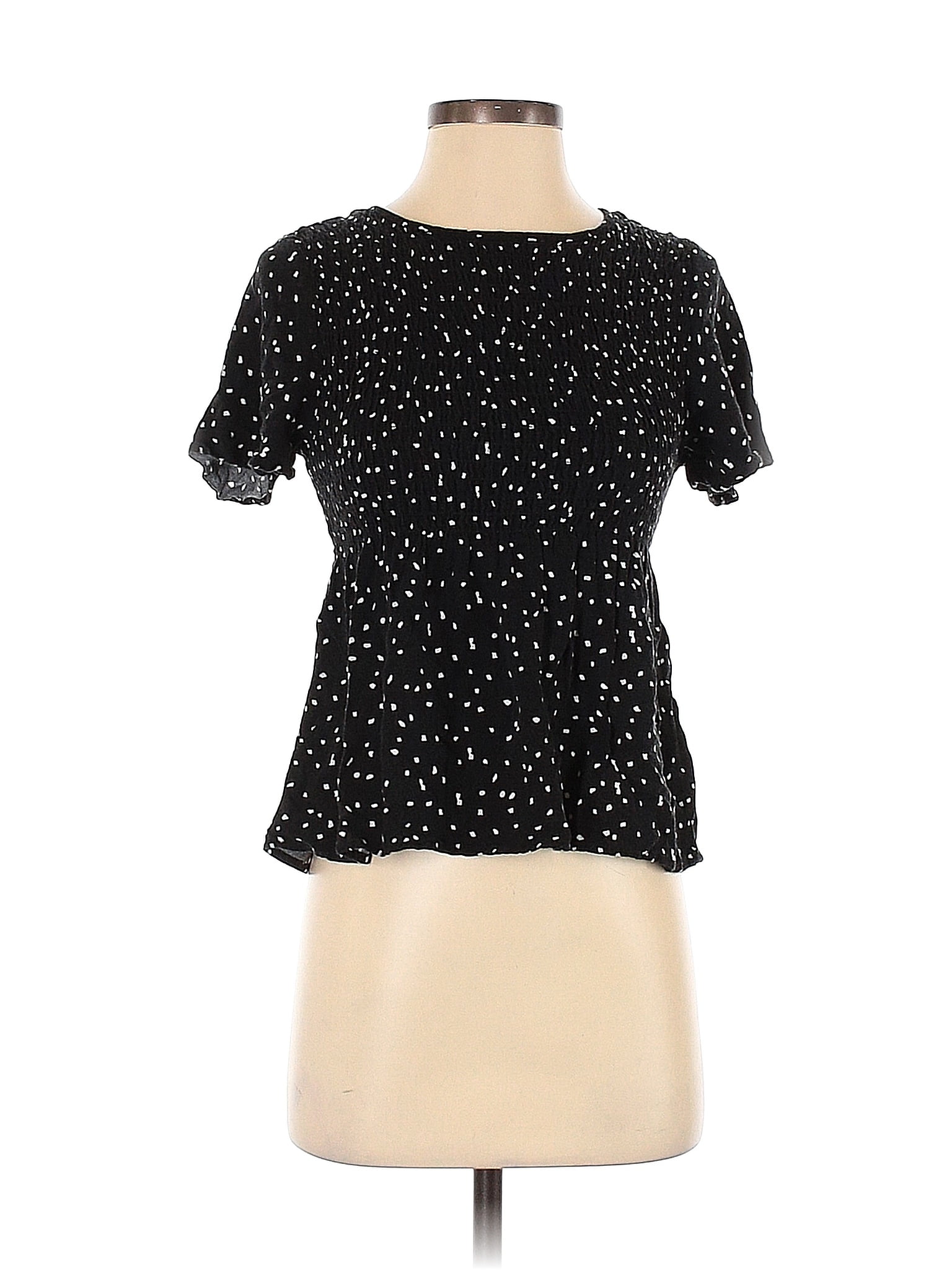 Urban Romantics 100 Rayon Polka Dots Black Short Sleeve Blouse Size S