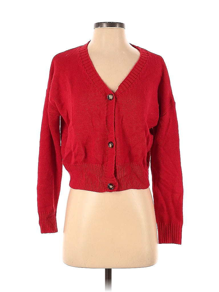 Shein 100% Polyester Color Block Solid Red Cardigan Size S - 55% off ...