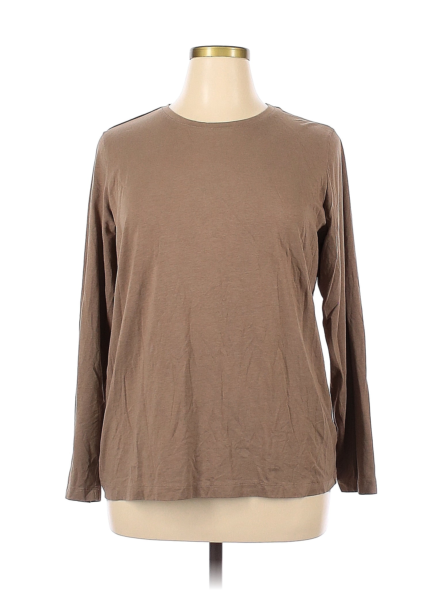 Lands' End Color Block Brown Long Sleeve T-Shirt Size 1X (Plus) - 60% ...