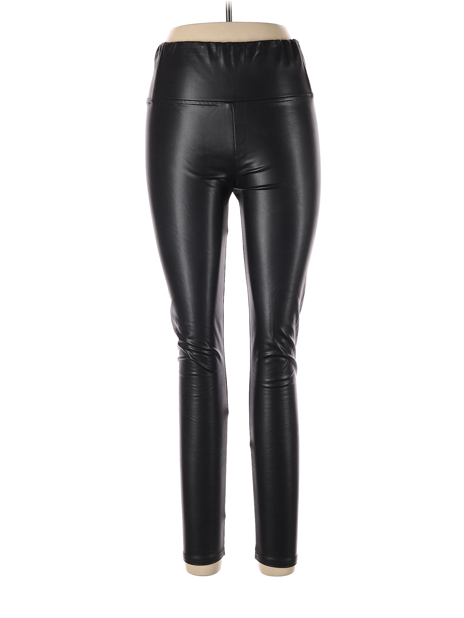 REVAMPED 100% Polyester Solid Black Faux Leather Pants Size M - 64% off ...