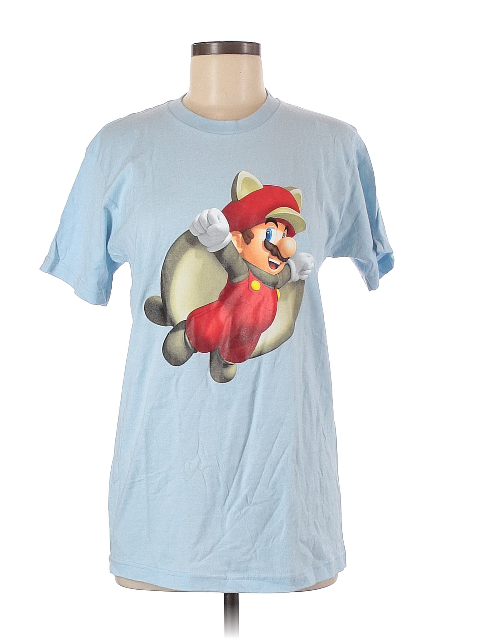 Super Mario 100% Cotton Solid Blue Short Sleeve T-Shirt Size M - 26% ...