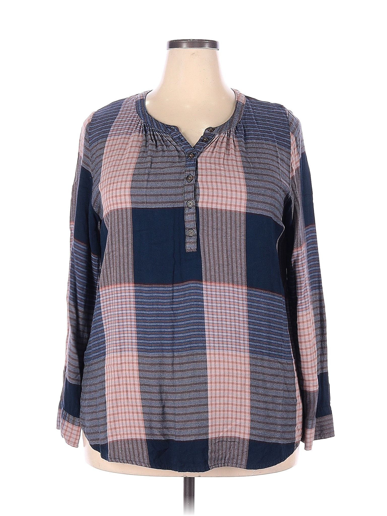 Universal Thread 100% Rayon Blue Long Sleeve Button-Down Shirt Size XXL ...