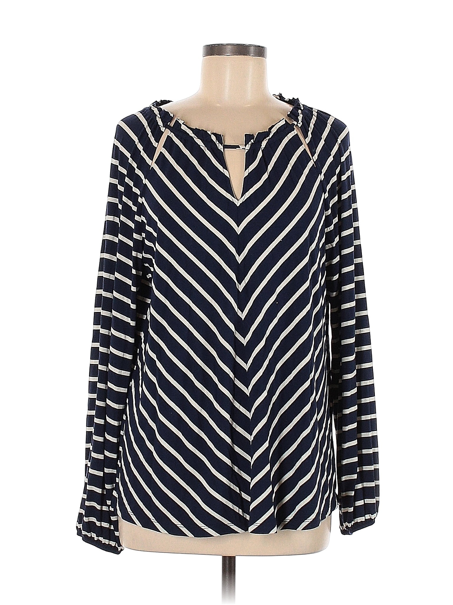Chicos Chevron Herringbone Chevron Blue Long Sleeve Top Size Med 1