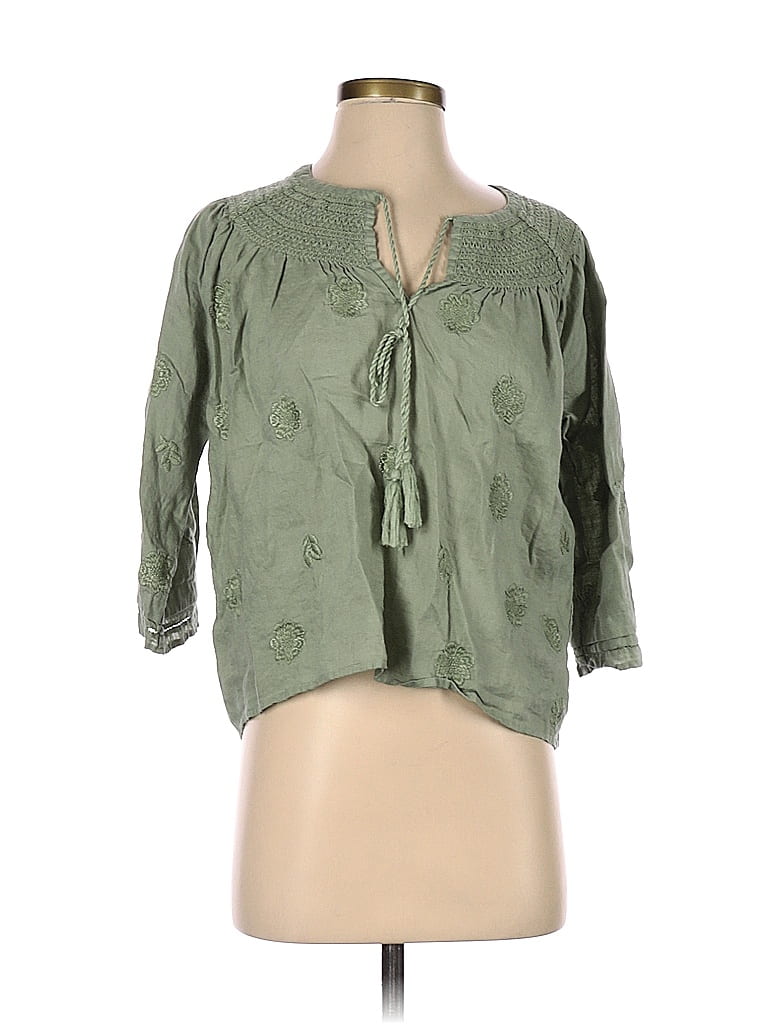 Magaschoni 100% Linen Green Short Sleeve Blouse Size S - 79% off | thredUP