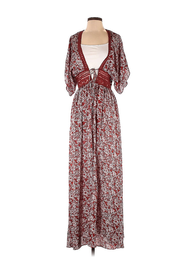 AaKaa 100% Polyester Floral Multi Color Burgundy Casual Dress Size S ...